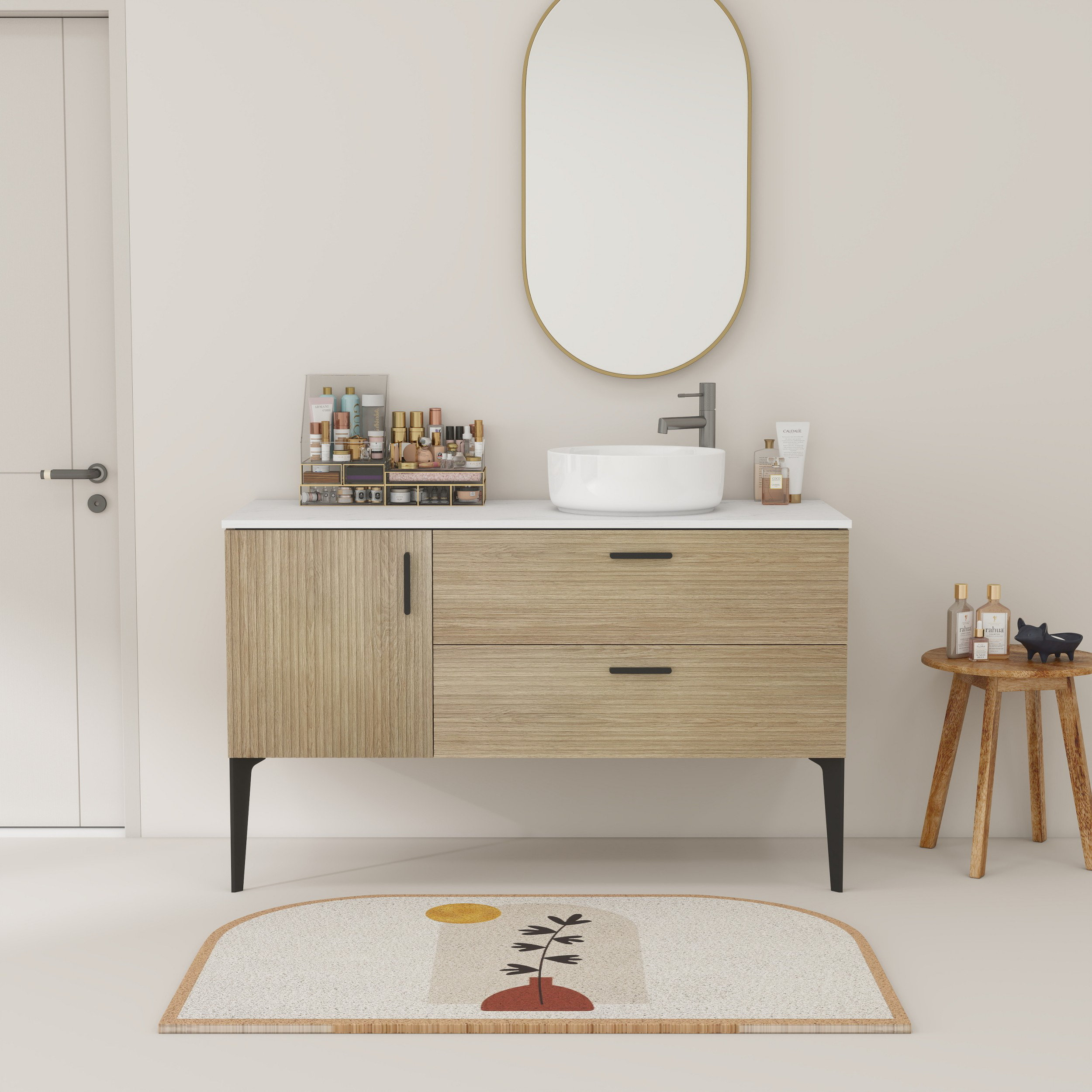 George Oliver 48 Inch Striped Freestanding Bathroom Vanity with Sink ...