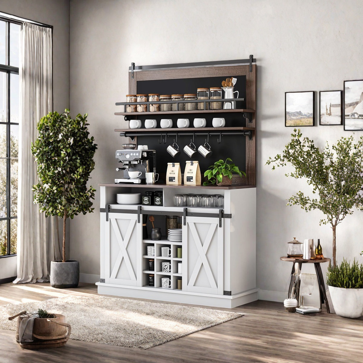 Gracie Oaks Coffee Bar Cabinet, Tall Bar Cabinet Kitchen Buffet ...