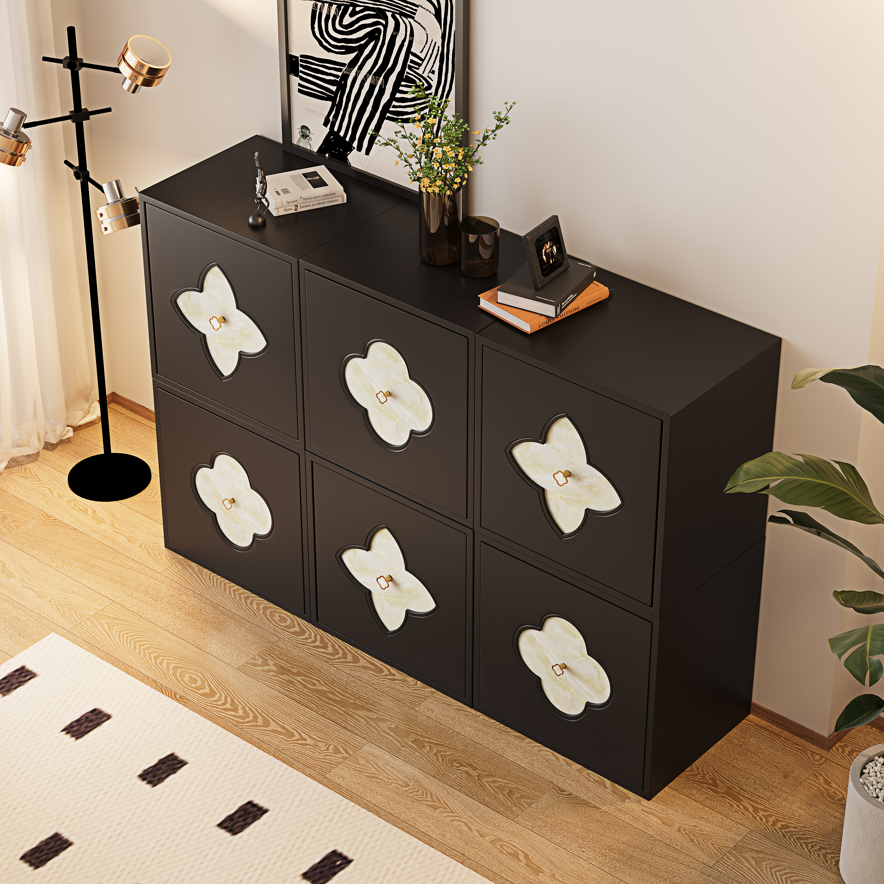 JSHOME Modern Art Deco Sideboard, 6-Door Sideboards Accent Cabinet ...