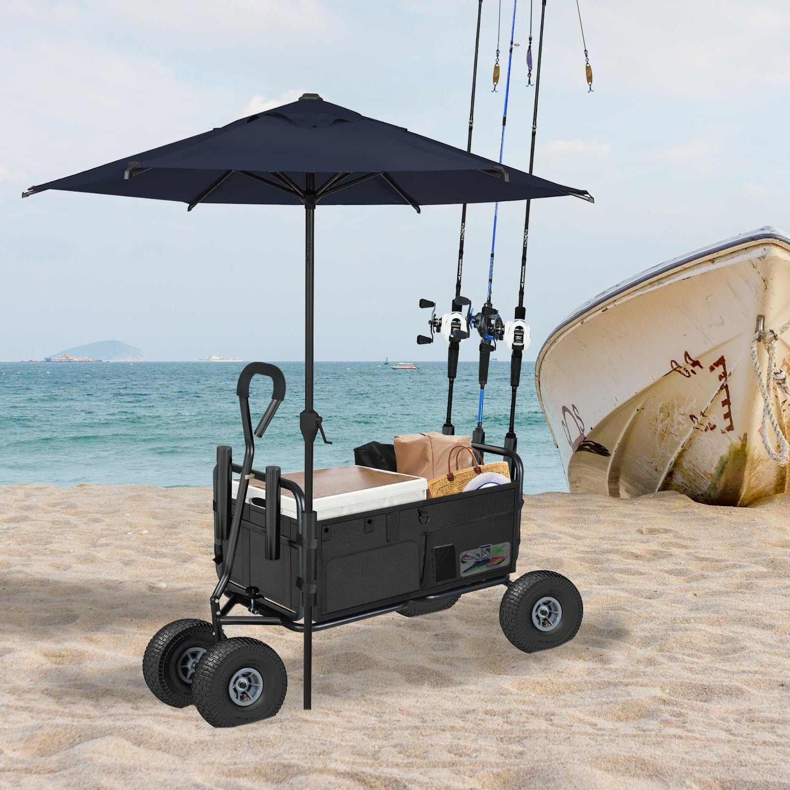Polar Aurora Chariot de pêche chariot de plage chariot pliable avec ...