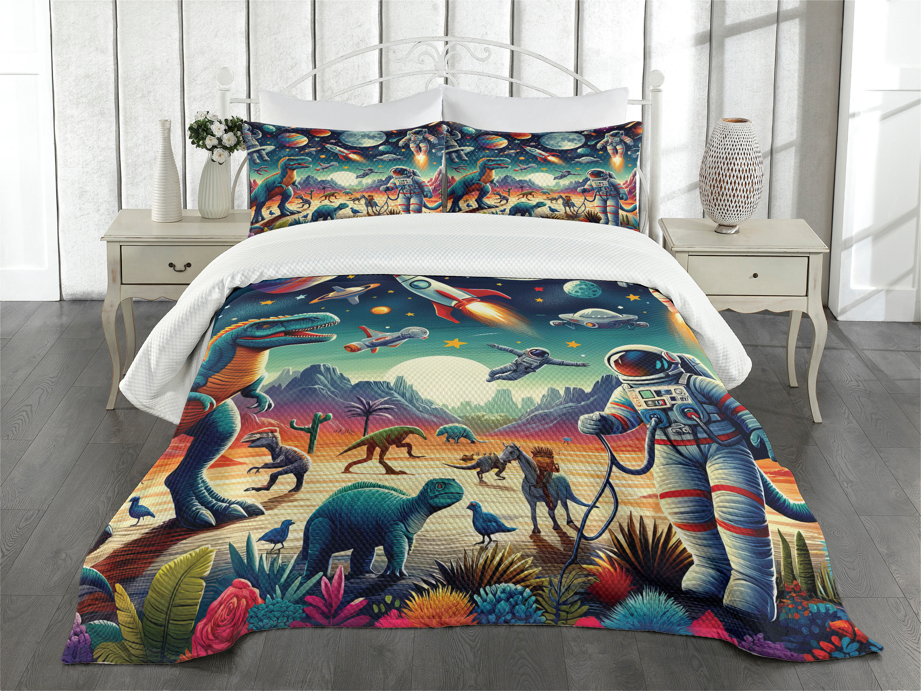 Ambesonne Outer Space Bedspread Surreal Astronaut Moon 430018 | Wayfair