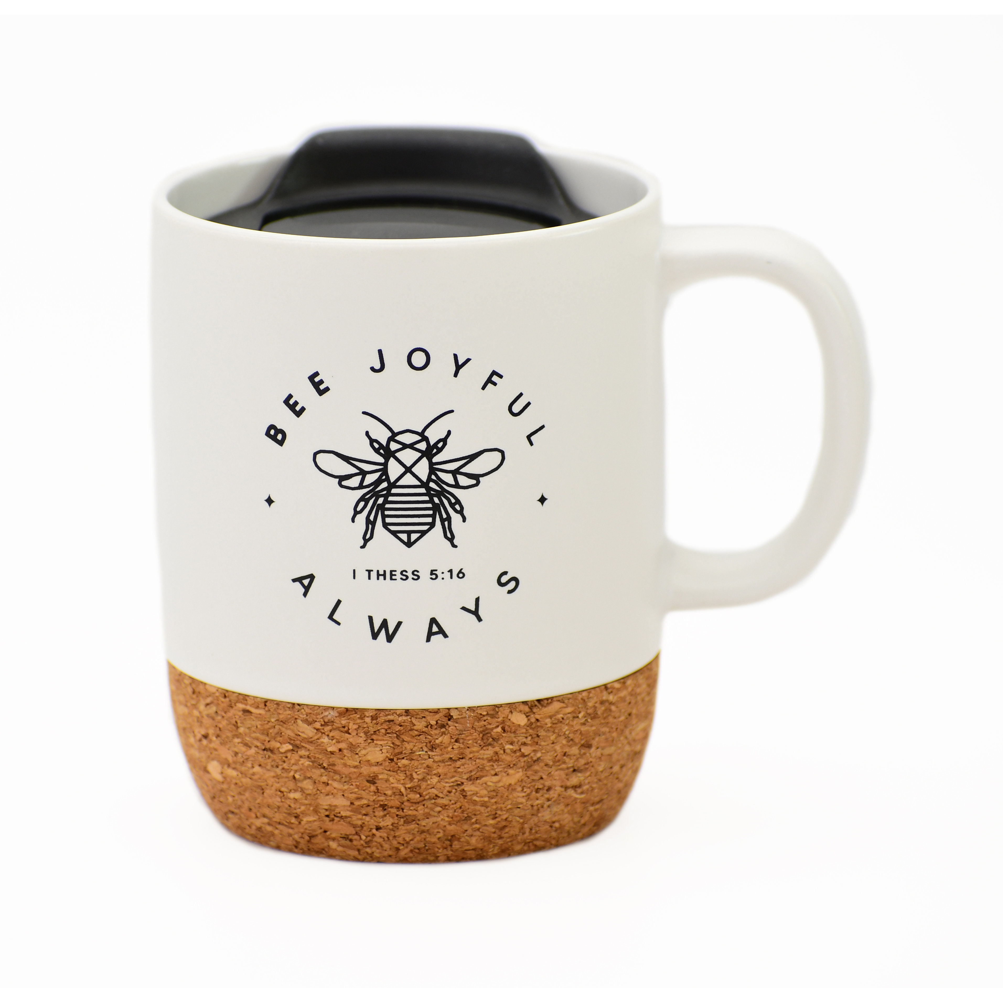 East Urban Home Bee Joyful Designer Cork Bottom Mug With Lid - 14 Oz ...