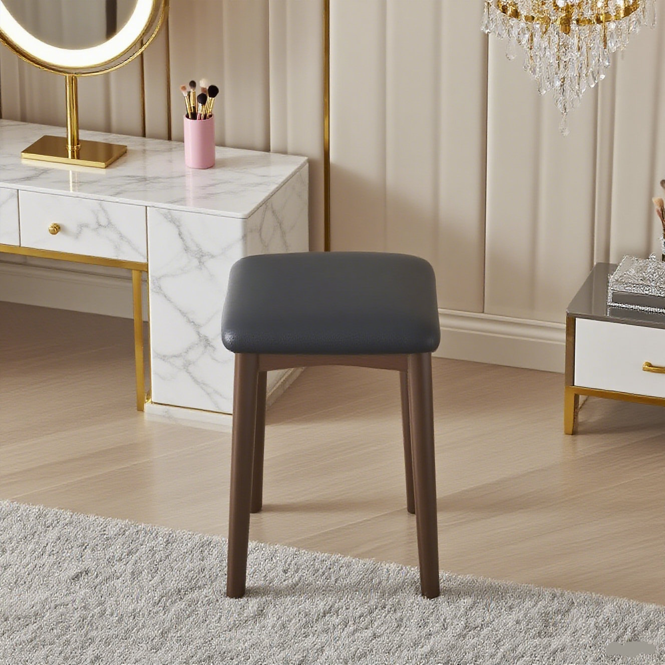 George Oliver Multi - Functional Vanity Stool With Sturdy Rubber Wood ...