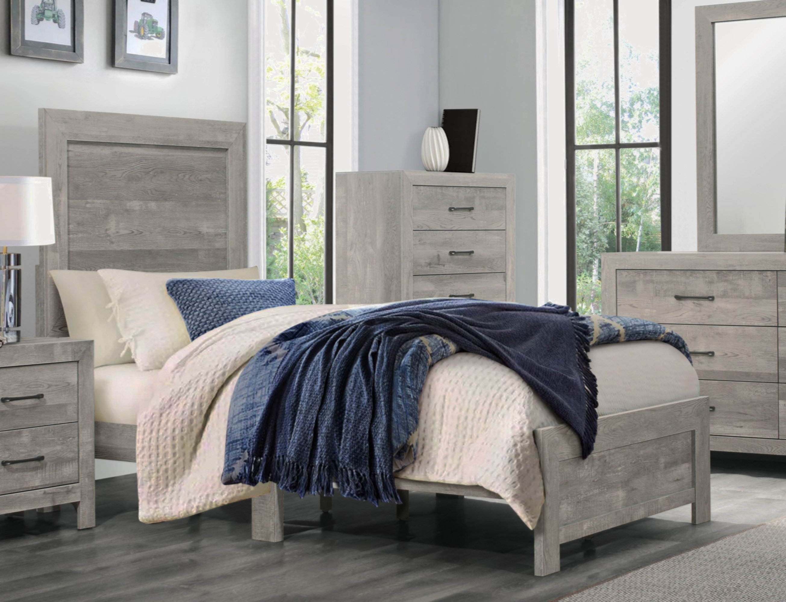 Gracie Oaks Rustic Panel Bed Wooden Bedroom Furniture 1Pc, Bed In A Box ...