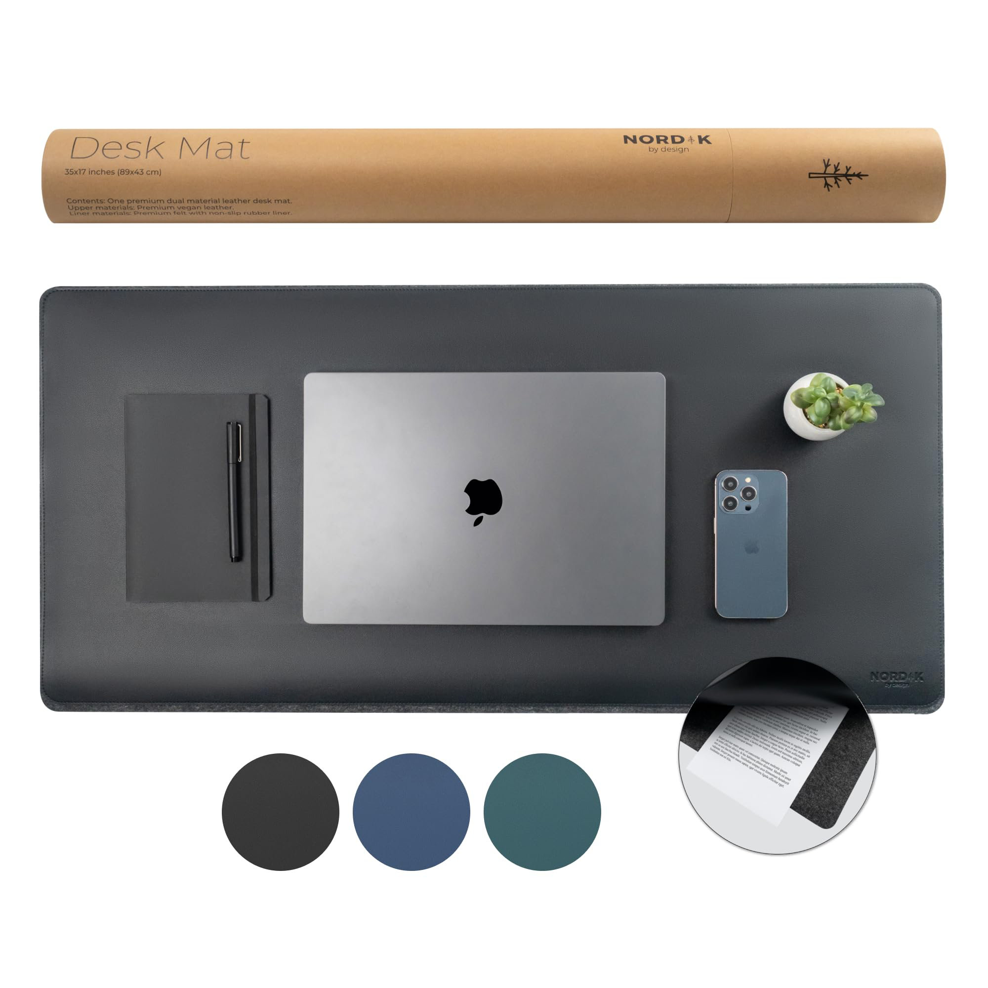 Inbox Zero Felt And Leather Desk Mat Non-Slip - Black - Felt And Vegan ...
