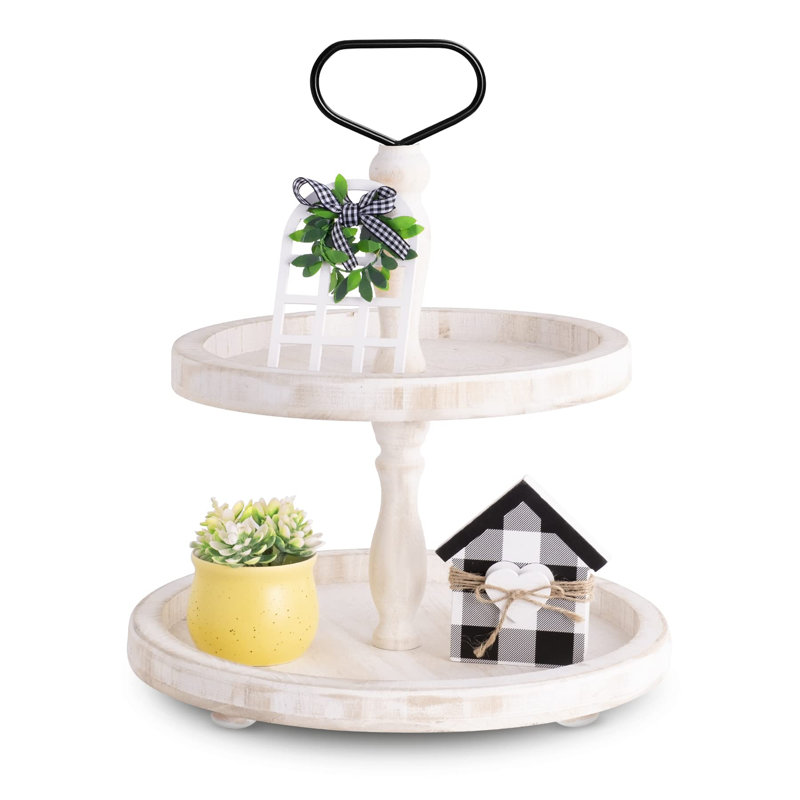 One Allium Way® Rustic Wooden 2 Tiered Tray, Round Farmhouse Kitchen ...