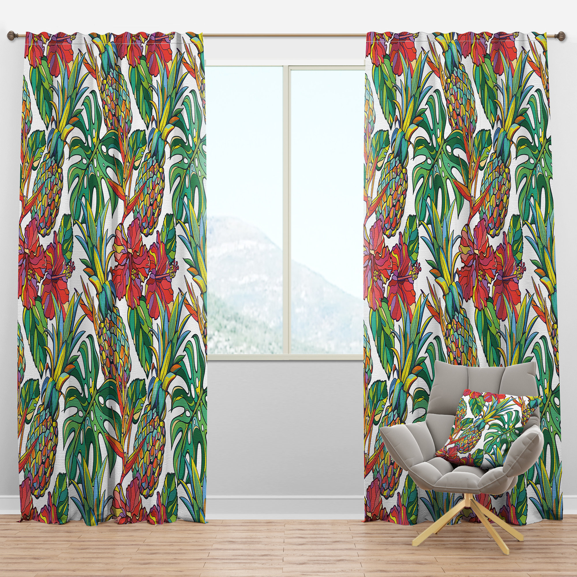 Design Art Colorful Tropical Pattern - Traditional Velvet Curtain ...