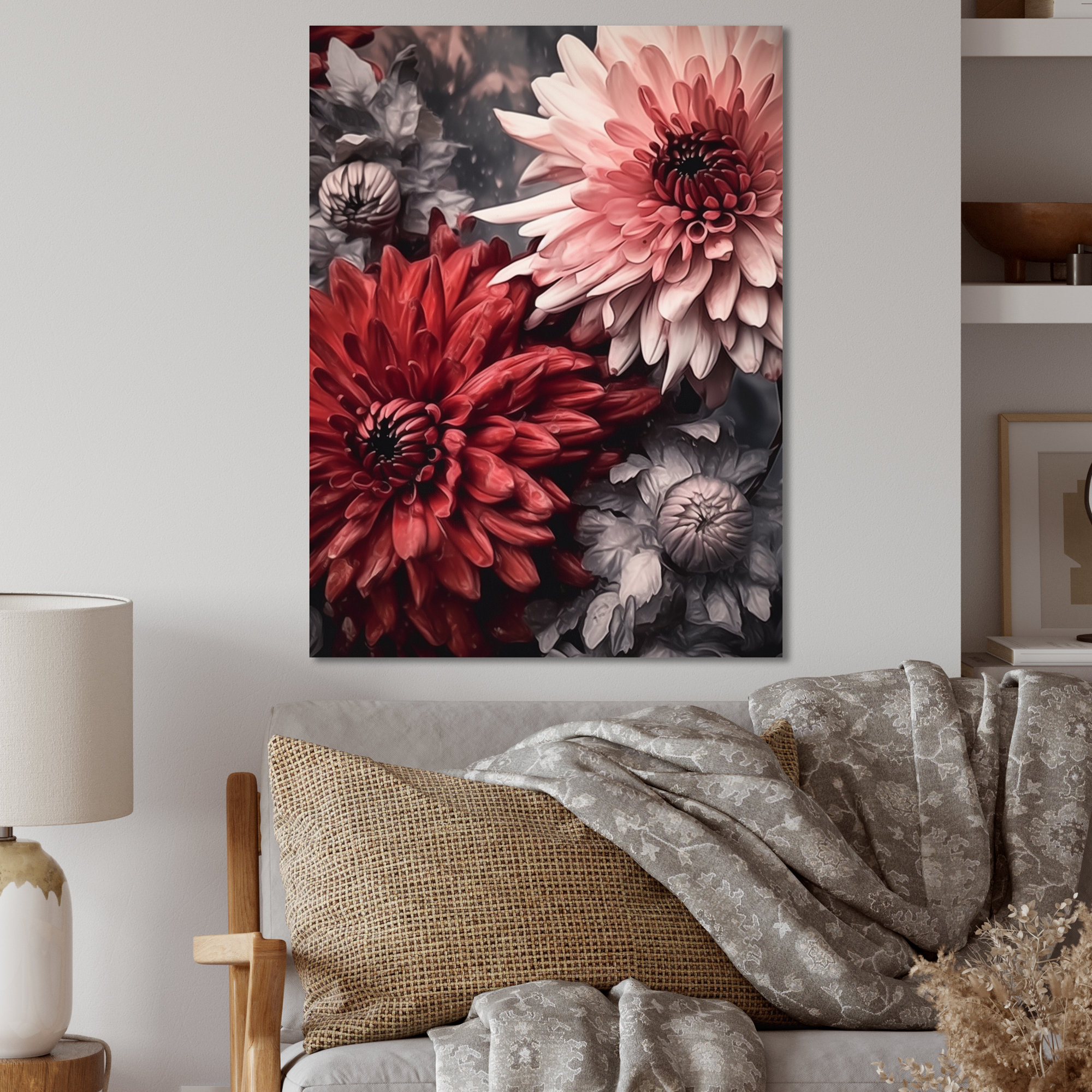 Wildon Home® White Peach Mums Blossoms - Floral Metal Wall Decor | Wayfair