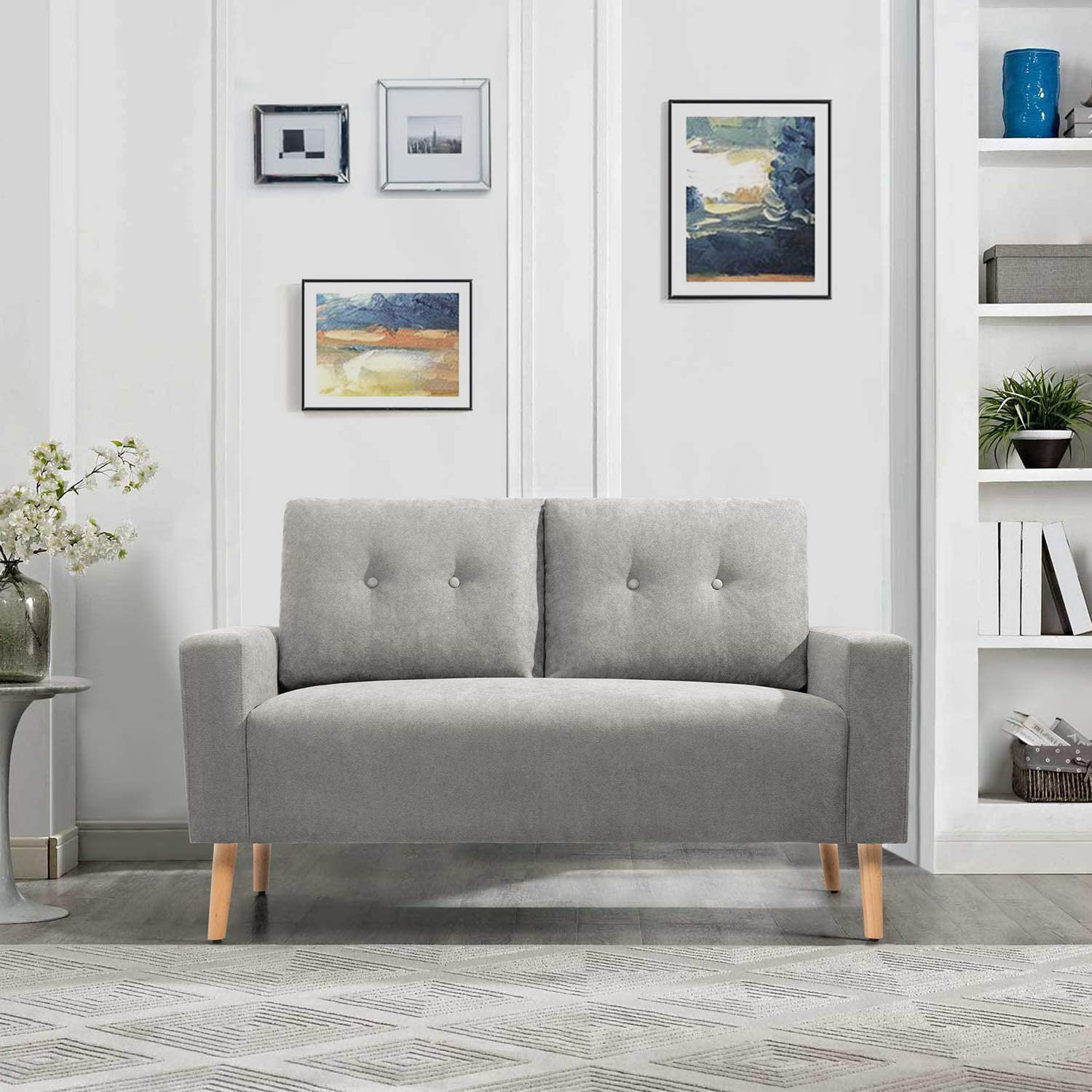 GUNJI Modern Small Space Two-seater Sofa With Solid Wood Legs & Reviews ...