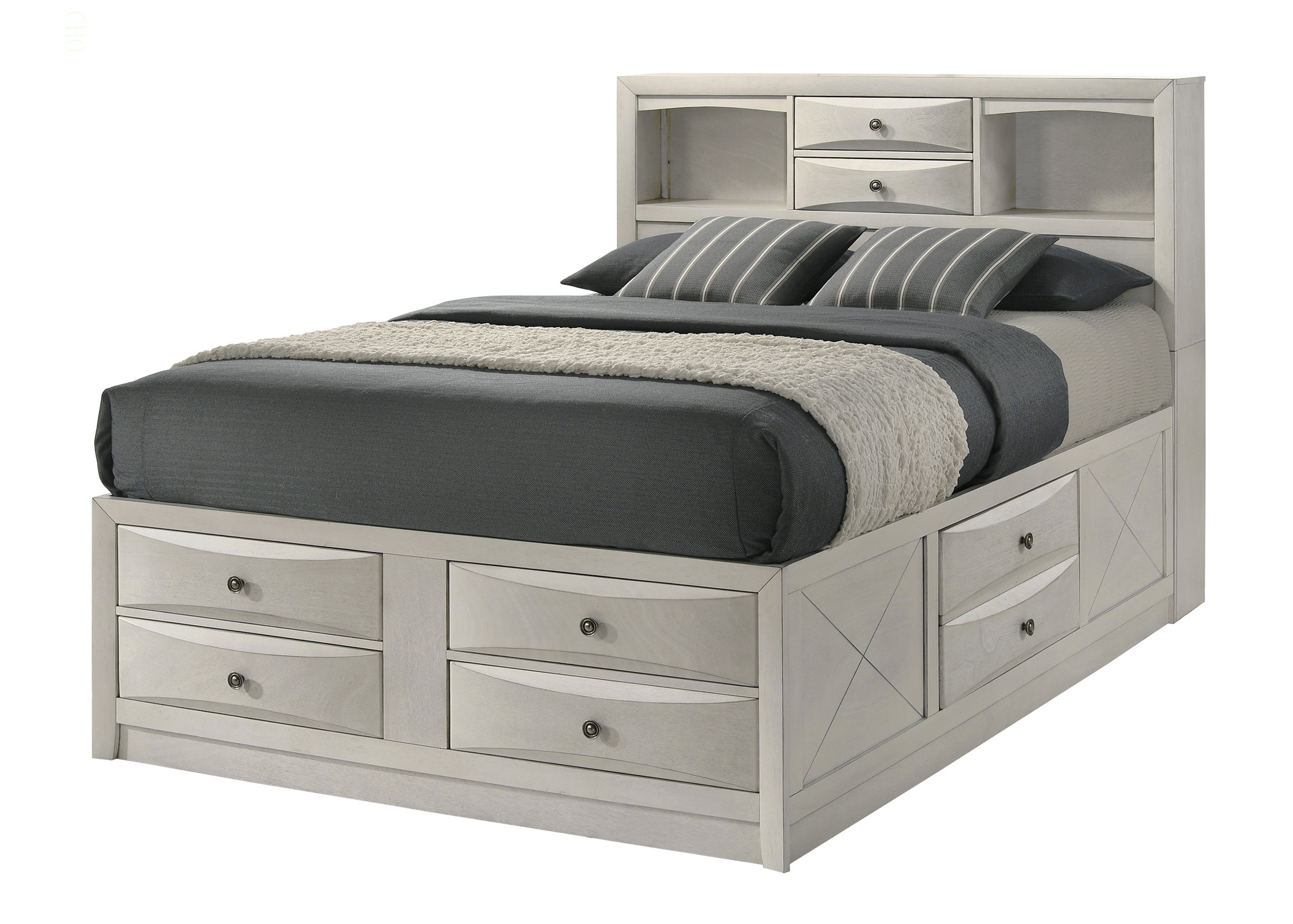 Hokku Designs 1Pc Queen Bed Built-In Shelving Storage Compartments ...