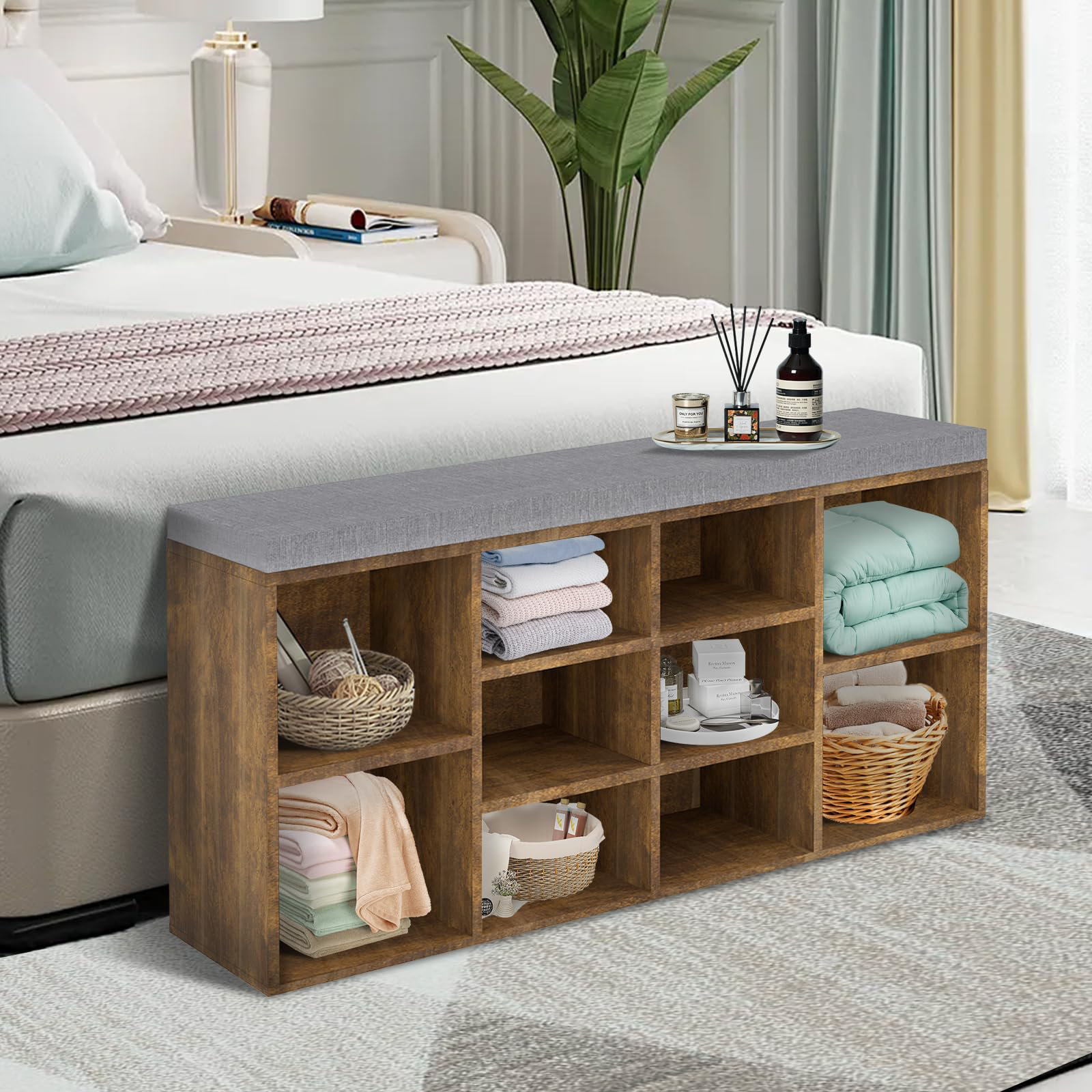 Hokku Designs 10 Cubbies Storage Bench 3-Tier Storage Entryway Bench ...