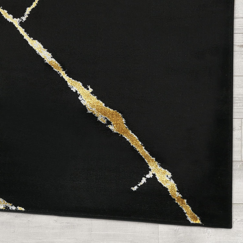 Everly Quinn 6'x9' Rectangular Babil Gold Marble Abstract Area Rug ...