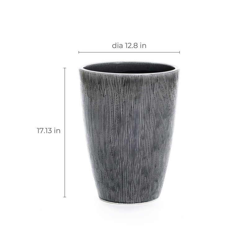 George Oliver Sea Gray Ripples 17-Inch Tall Ceramic Planter | Wayfair