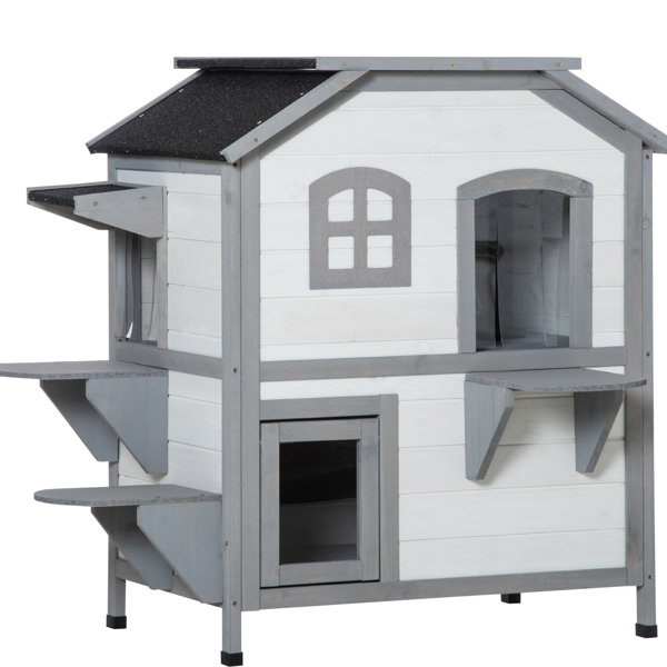 Tucker Murphy Pet™ Outdoor Cat Palace - 2-Story Wooden Enclosure With ...