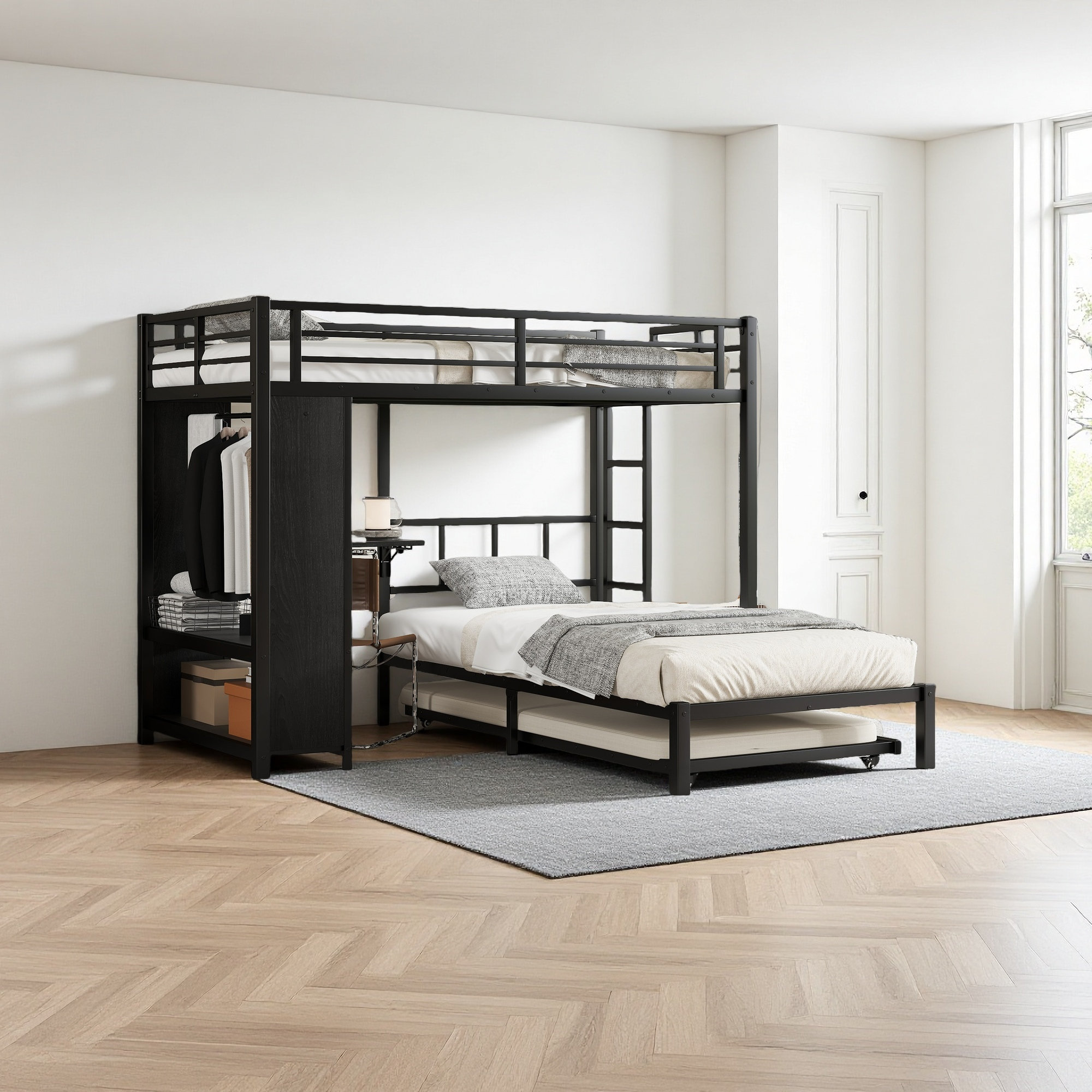 Isabelle & Max™ Bunk Bed With Built-In Wardrobe, Metal Bunk Bed With ...