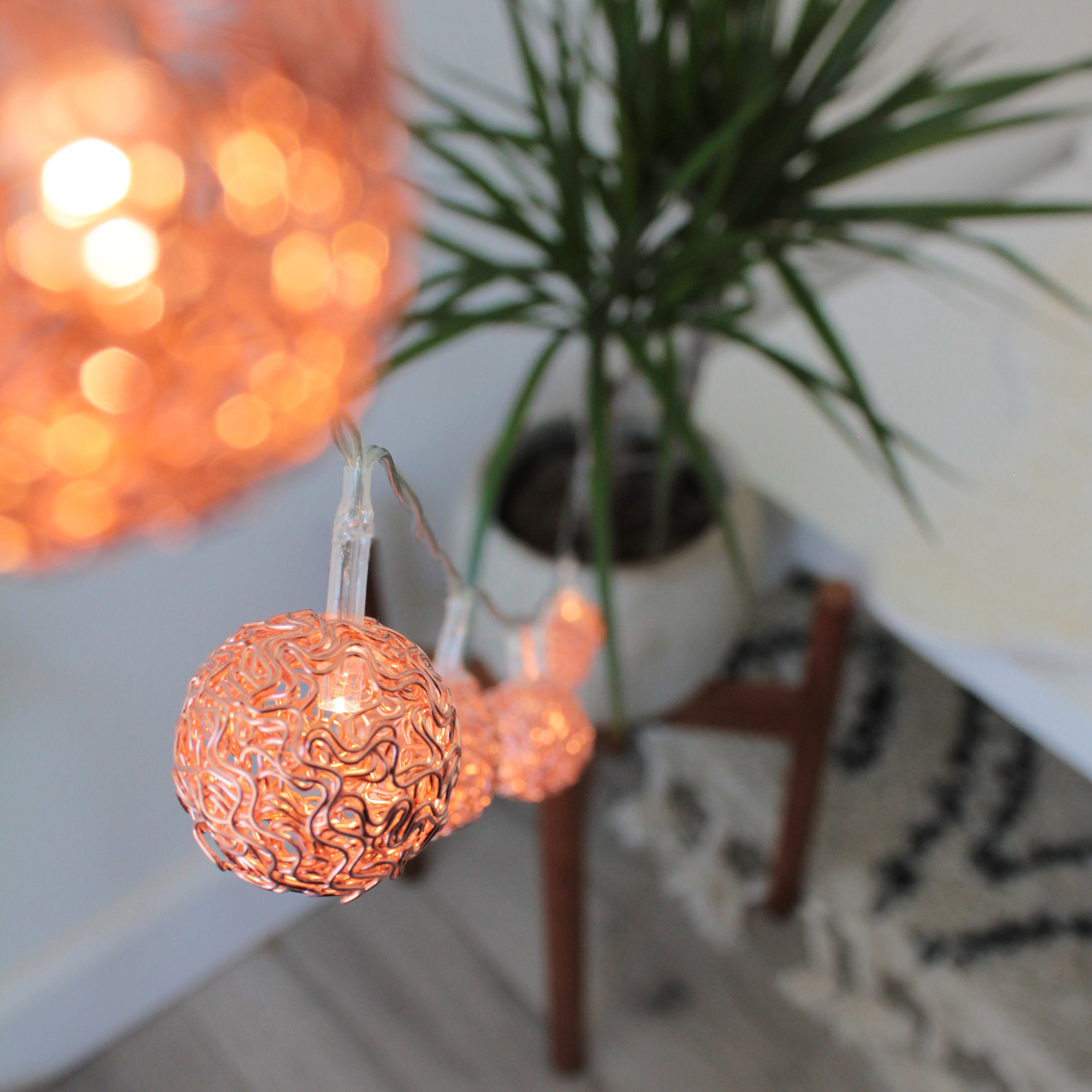 The Holiday Aisle® 8 Led String Light W/Rose Gold Metal Squiggly/Mesh ...