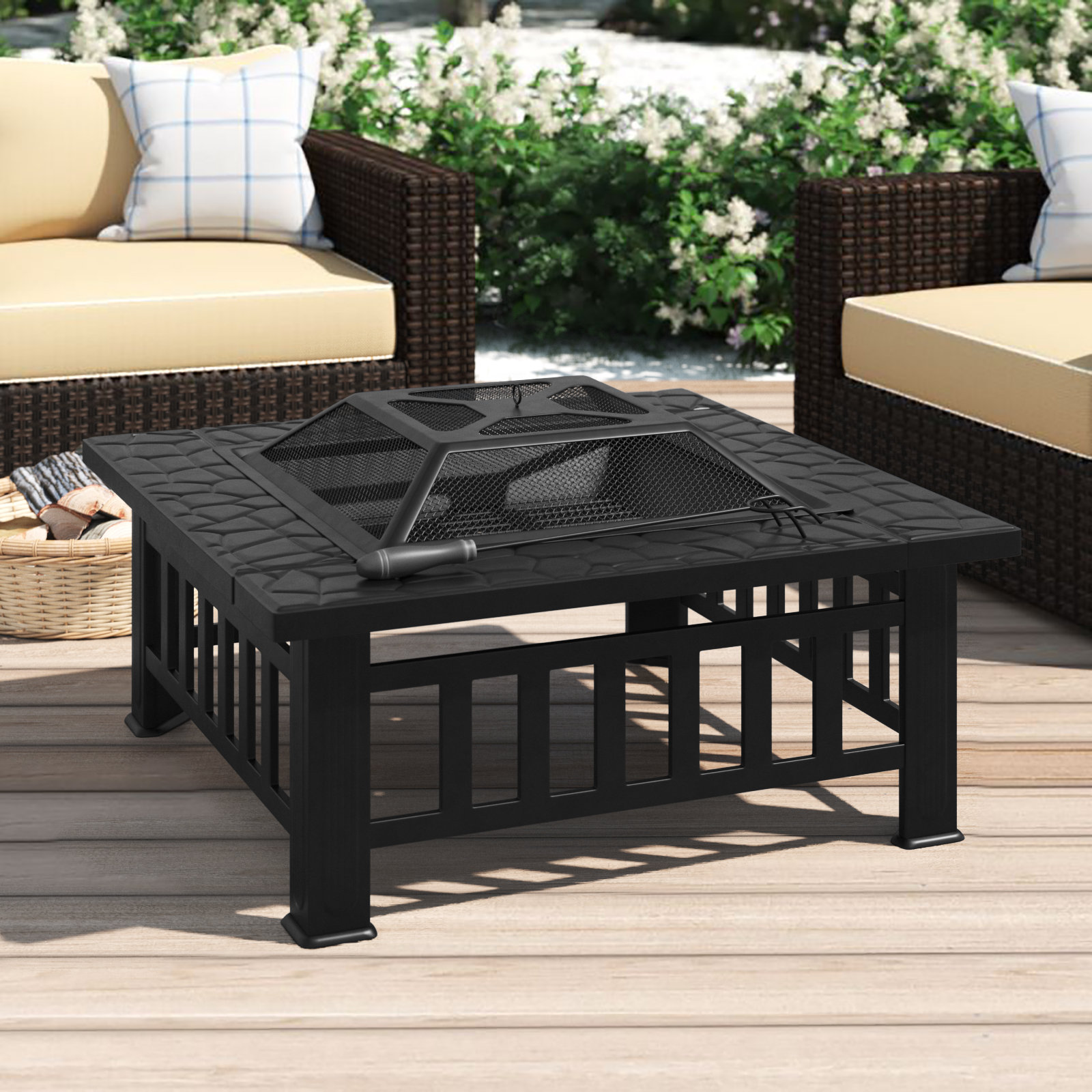 Lark Manor™ Calabro 32" Square Outdoor Fire Pit with Cover & Reviews ...