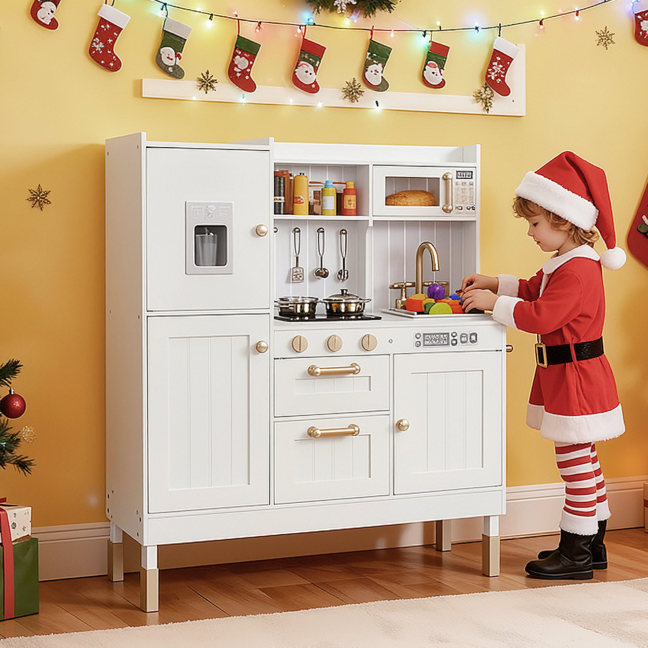 Pirecart Play Kitchen for Kids, Pretend Preschool Kitchen Sets, Wooden ...