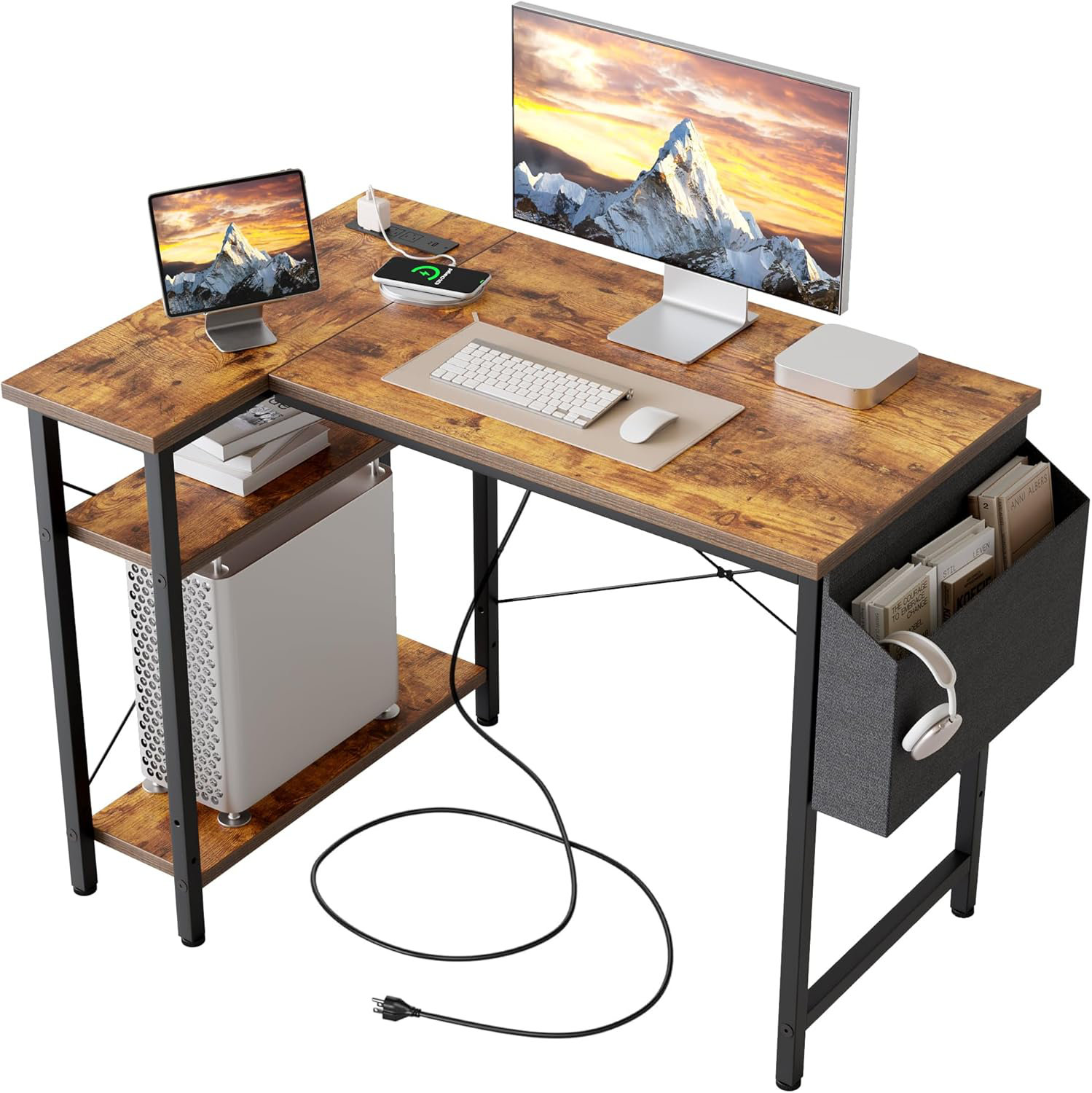 17 Stories Small L Shaped Computer Desk with Power Outlets, Gaming Desk ...