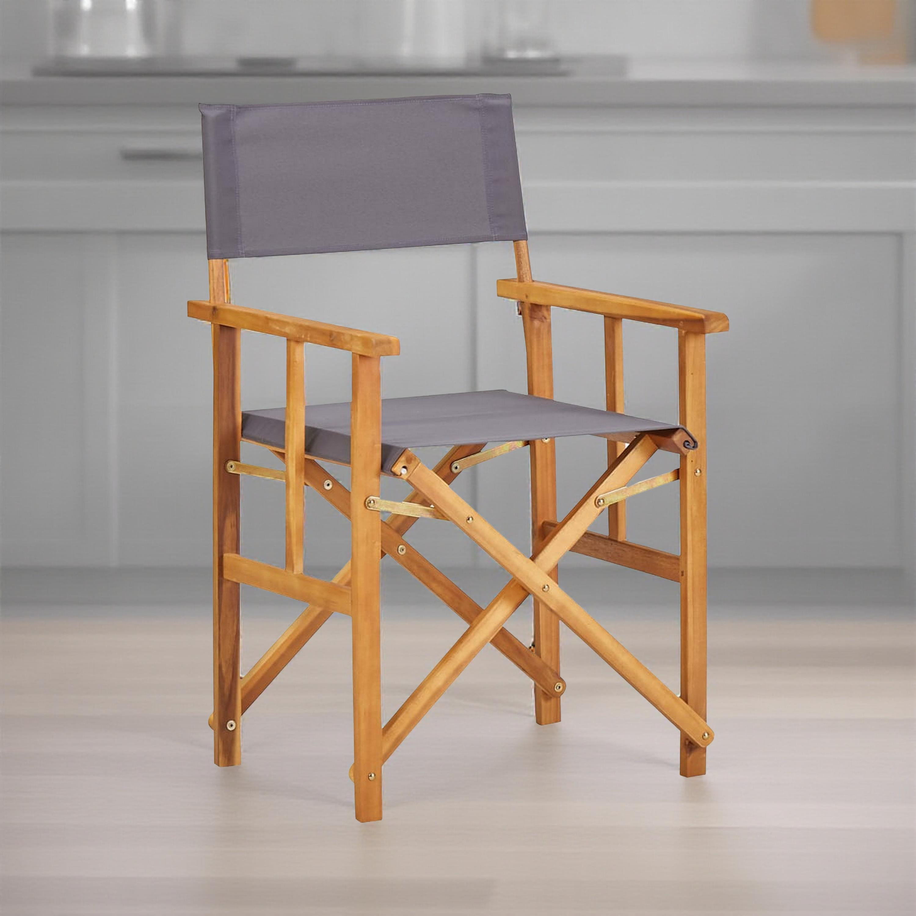 Benjara Outdoor Foldable Accent Chair, Dark Gray Fabric, Solid Acacia ...