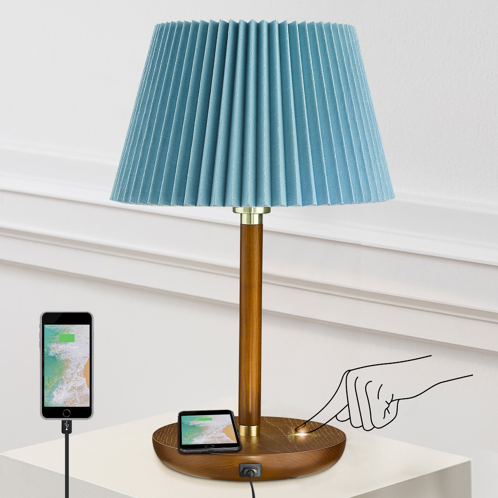 Mercer41 Touch Control Table Lamps With USB Port In Blue Finish And ...