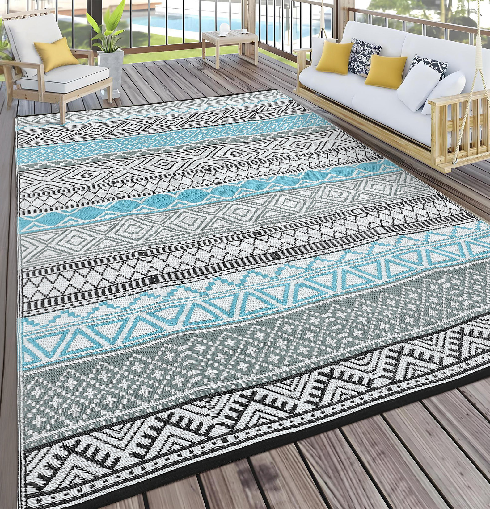 ZACOO Boho Outdoor Mats Plastic Straw Rug Waterproof Vintage Washable ...