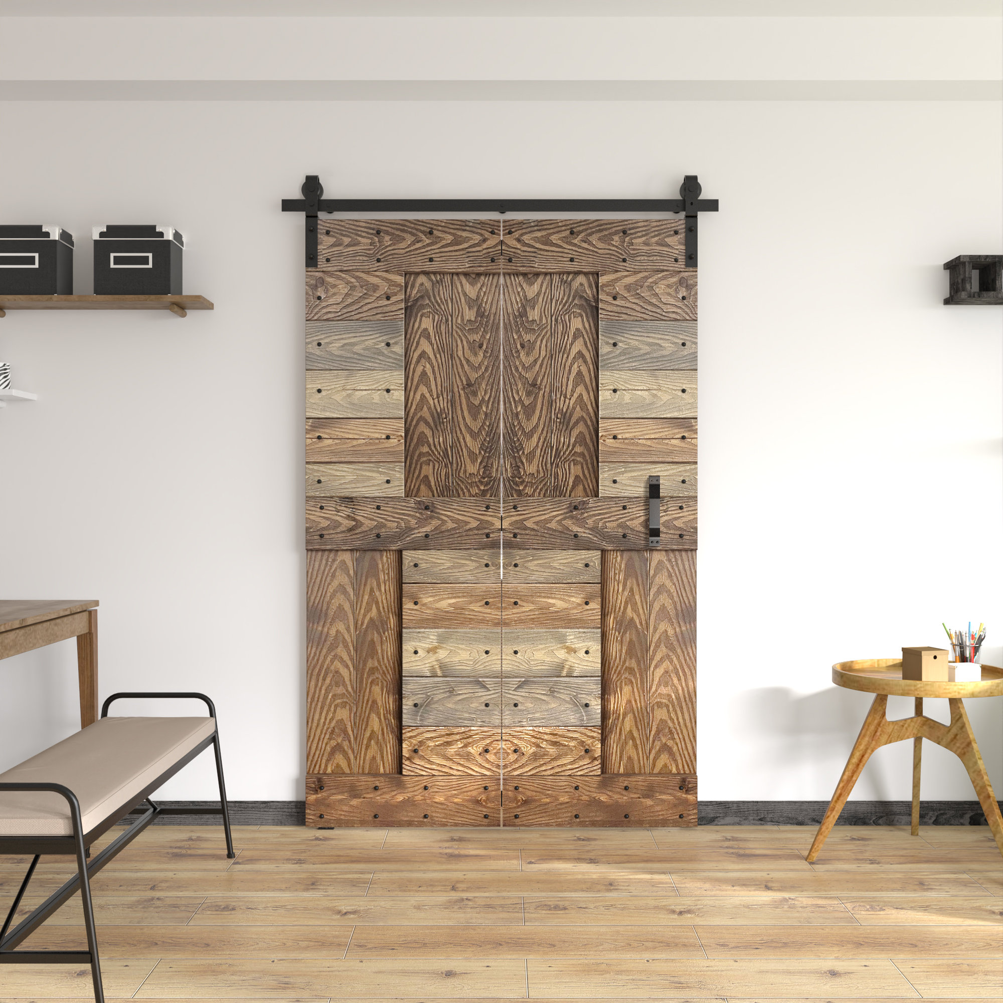 Coast Sequoia 84"H Embossing Bi-Fold Barn Door with Sliding Hardware ...