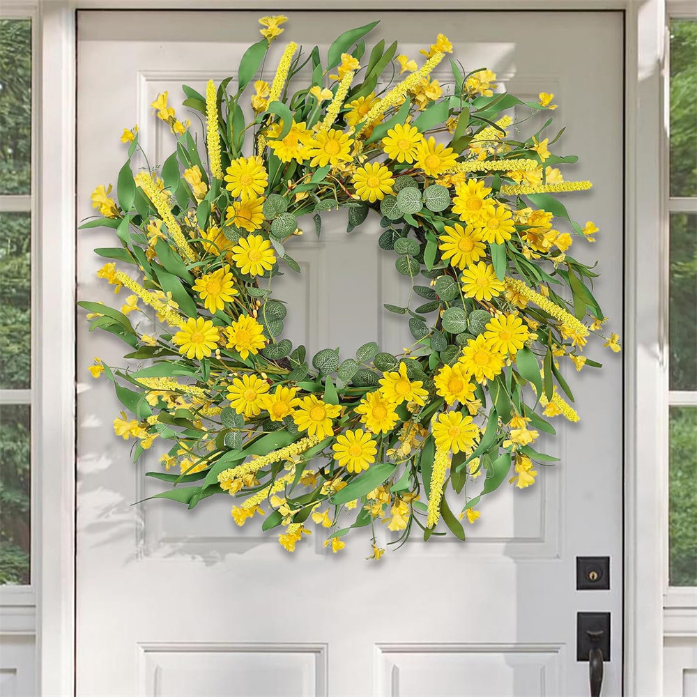 One Allium Way Spring Wreaths For Front Door, 24 Inch Yellow Daisy ...