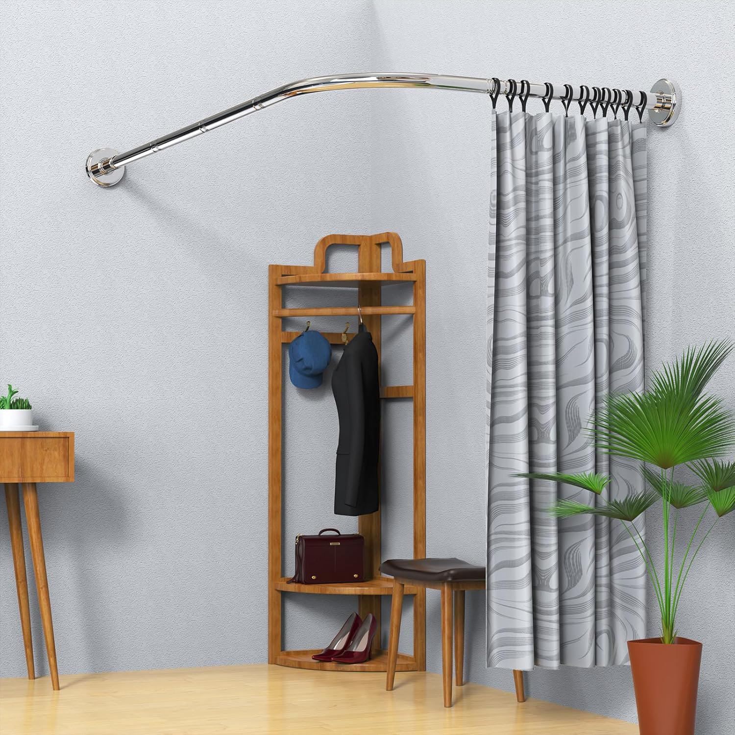 MABOSY Corner Shower Curtain Rod 61"x61" Shower Curtain Rod Stainless ...
