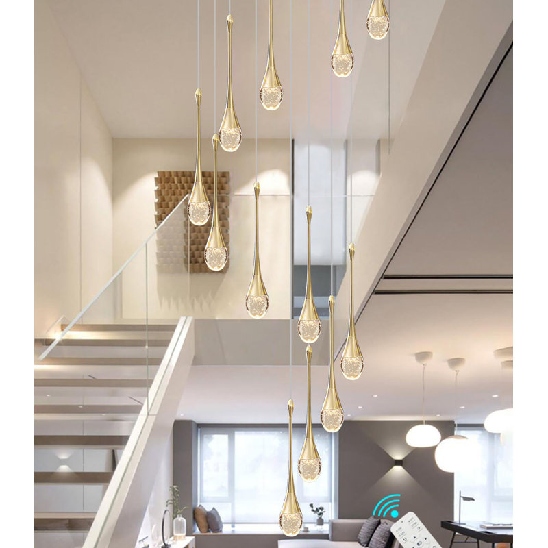 Mercer41 Karren 12-Light Crystal Raindrop Chandeliers 120" Long Gold ...
