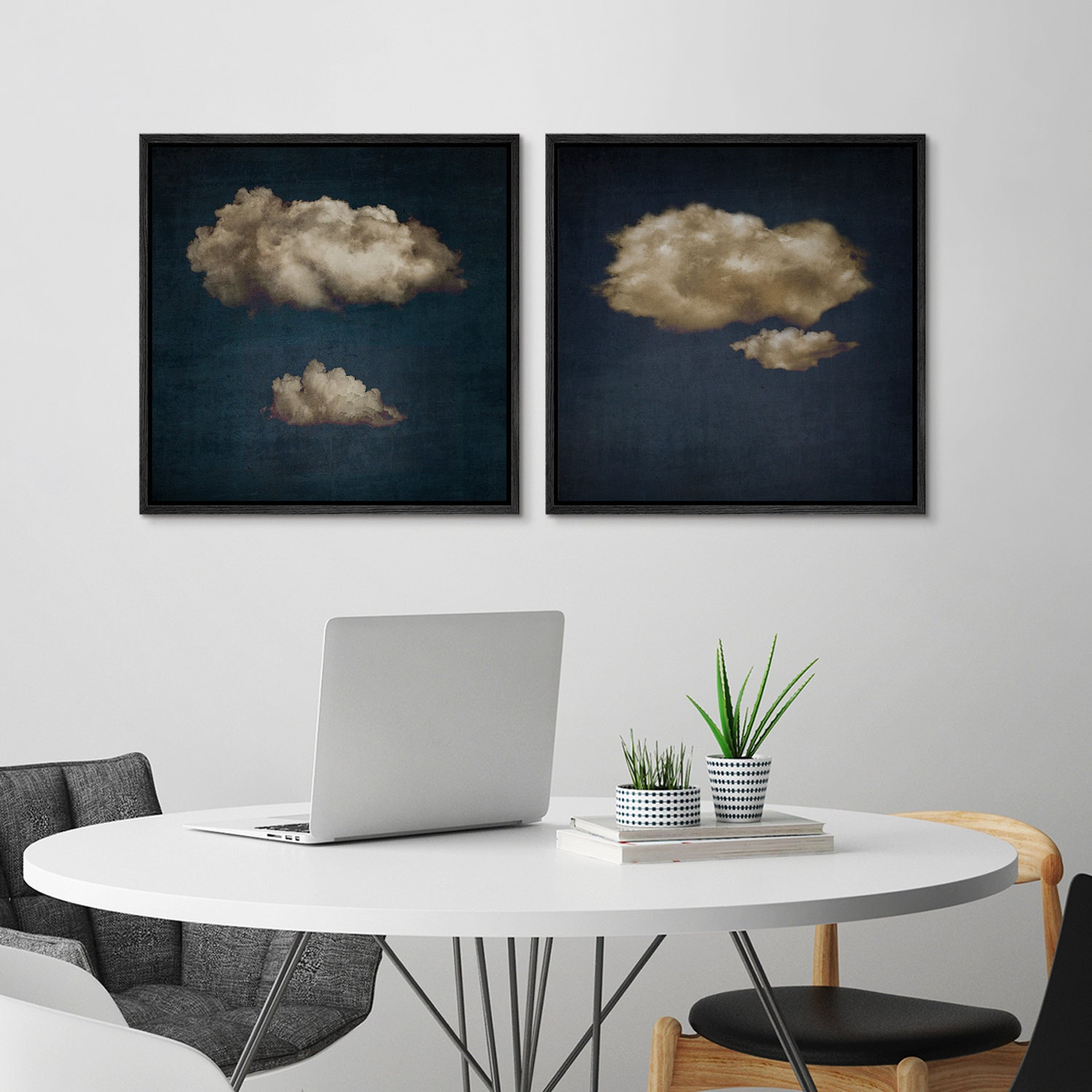 wall26 " Pastel Navy Blue Clouds In The Sky Watercolor Minimalist Relax ...