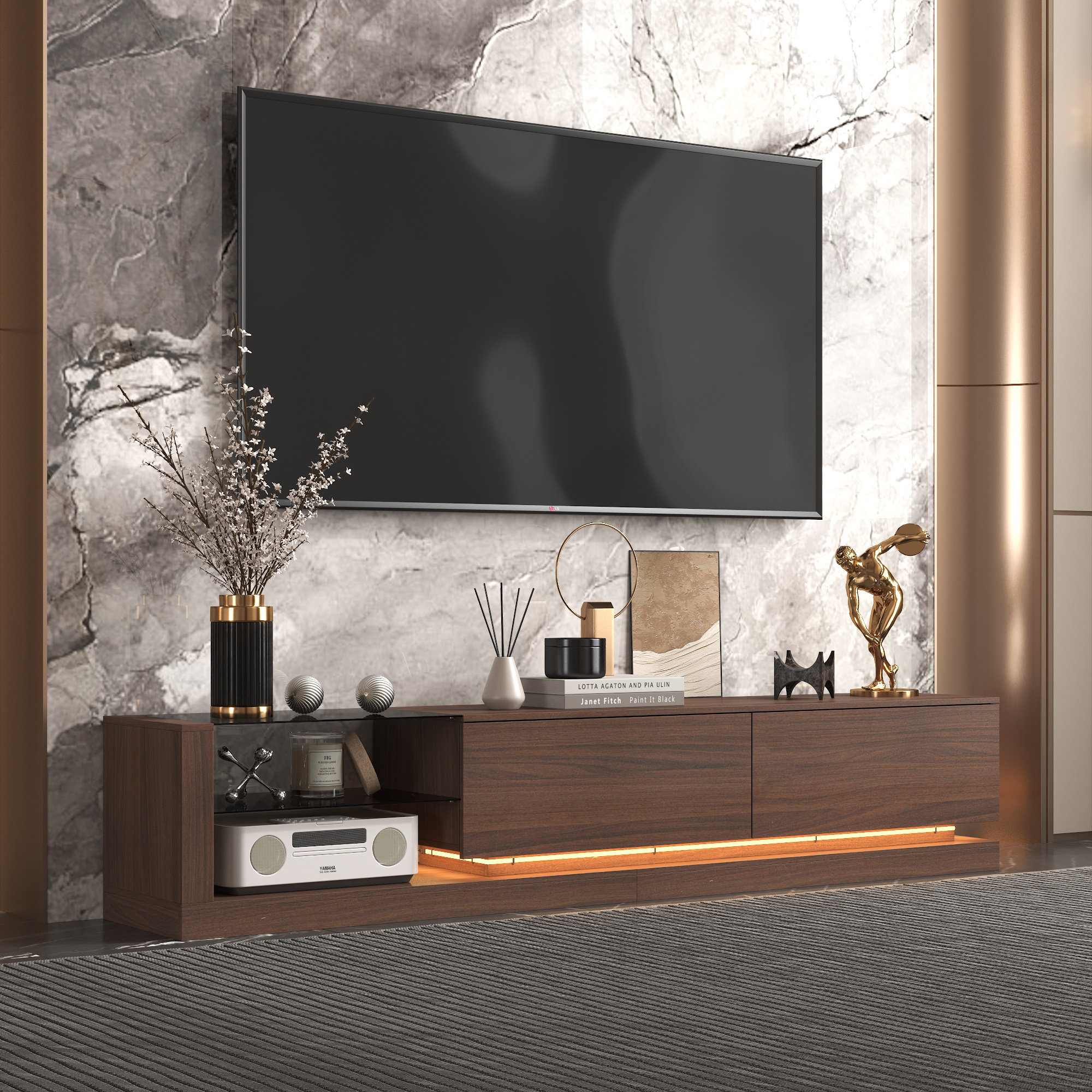 Wrought Studio™ 89'' W 2-Drawer Sleek TV Stand Media Console With ...