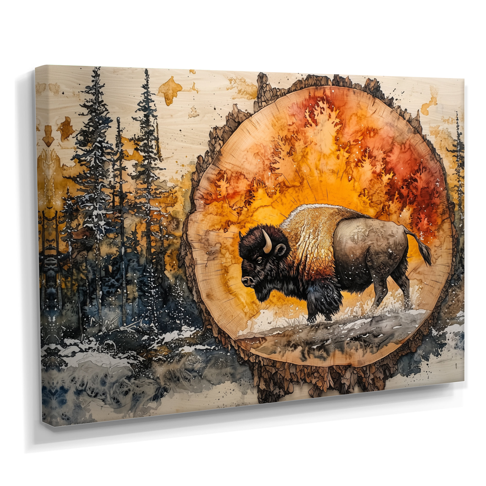 Union Rustic American Bison In Wood Slide Forest Landscape I - Animals ...