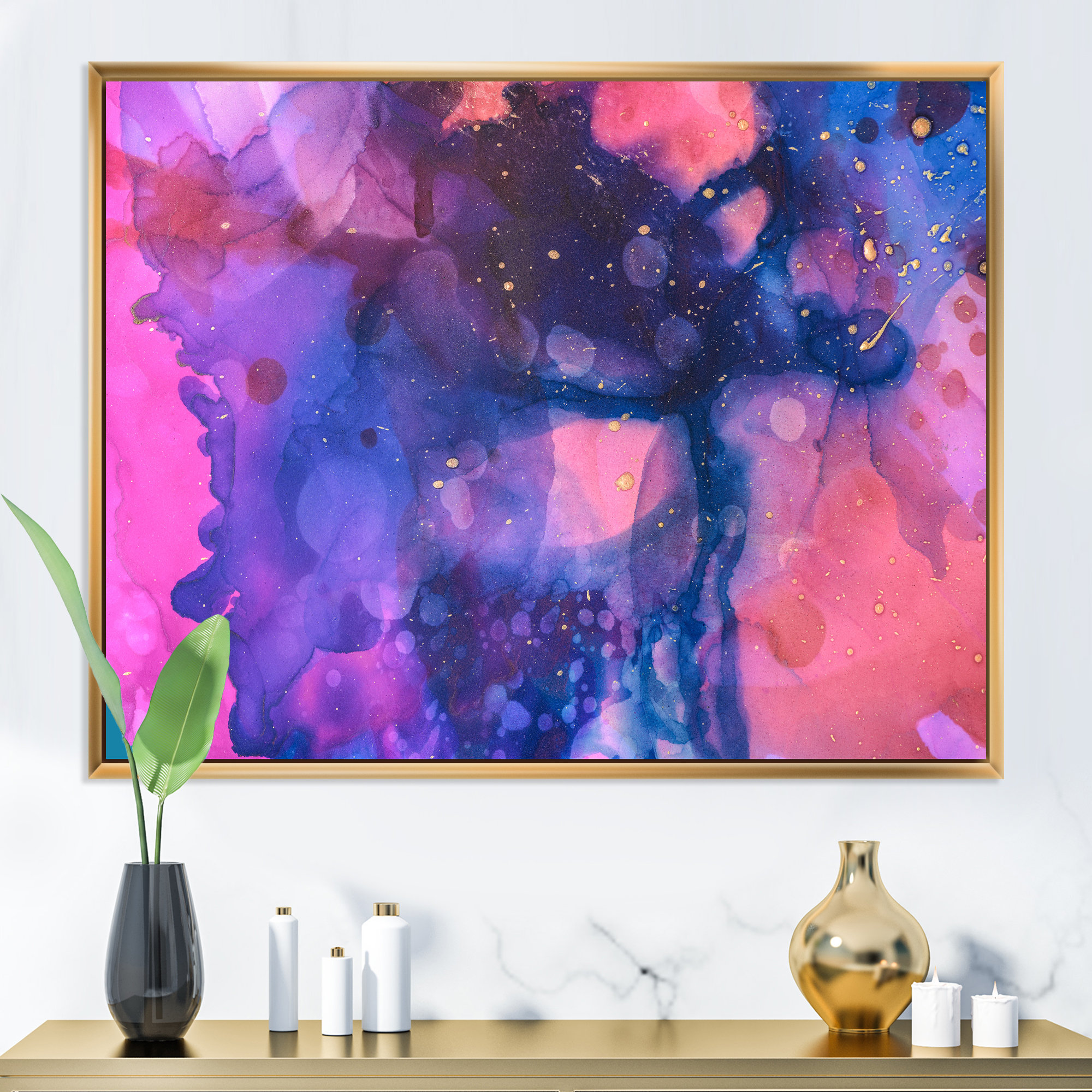 Wrought Studio™ Blue Red Violet Splashes - Modern Canvas Wall Art | Wayfair