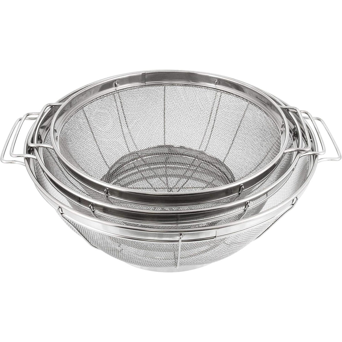 Textiles Hub Set Of 3 Stainless Steel Colander Strainers Net Baskets 5 ...