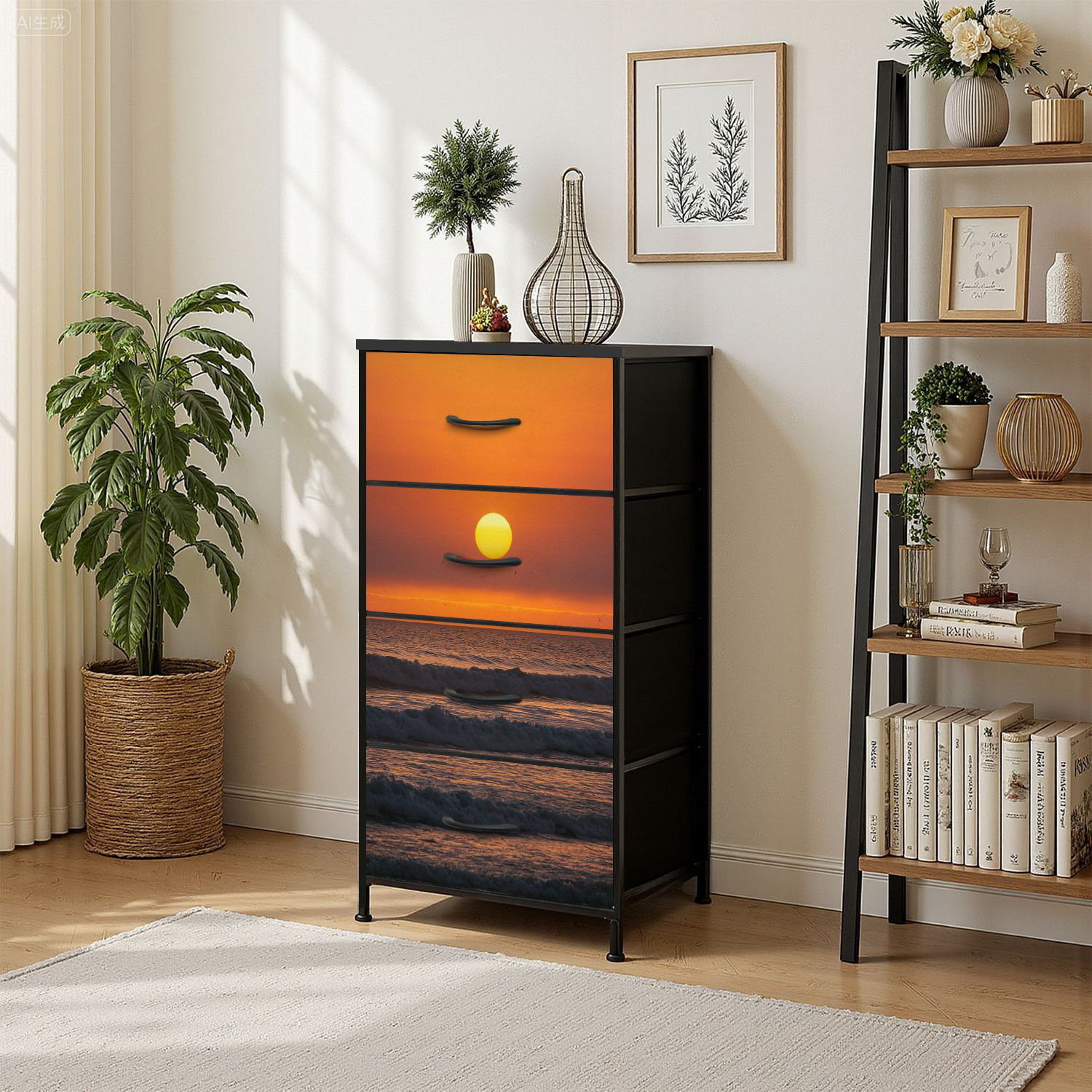 Ebern Designs 4 Drawer Vertical Storage Dresser Photo orange sun ...