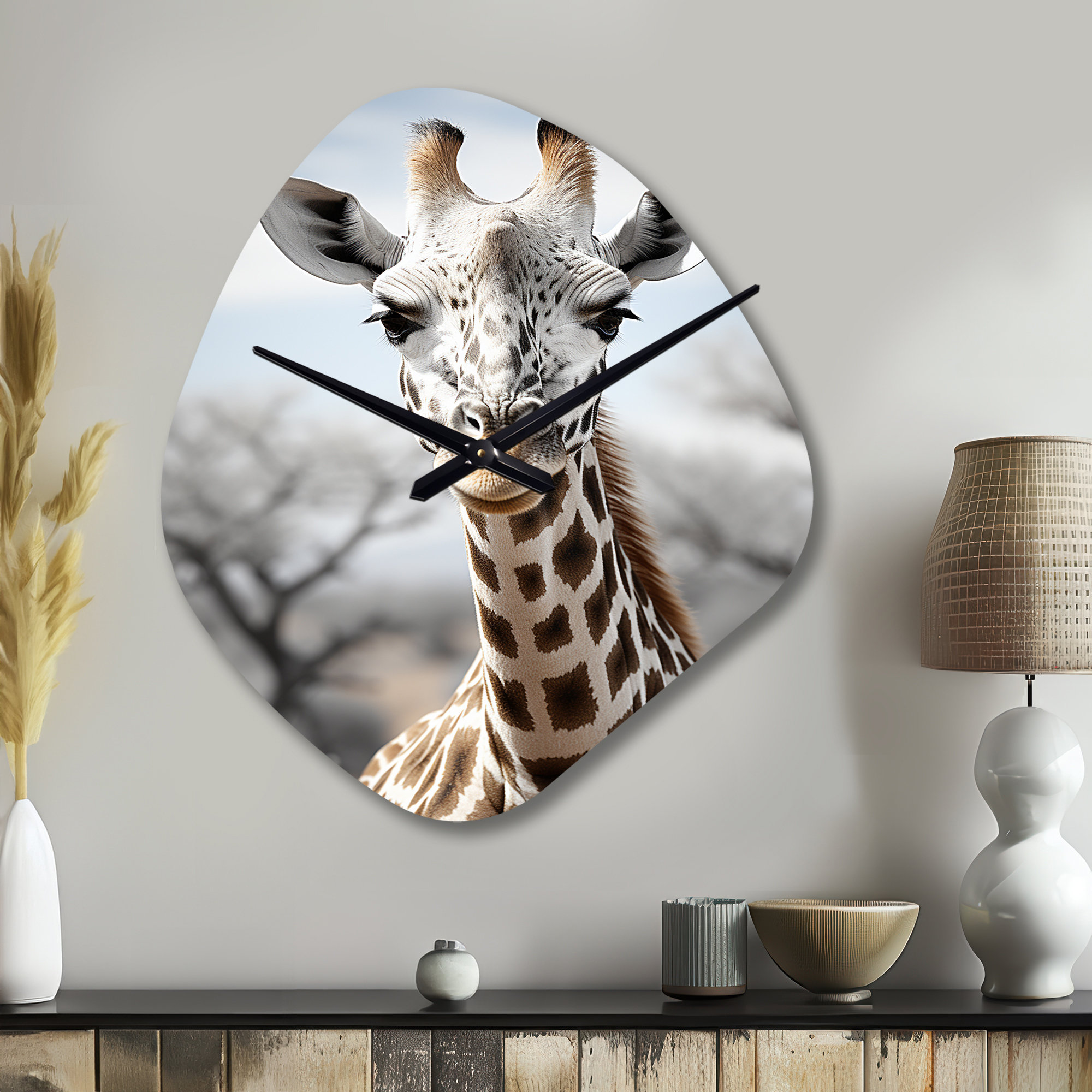 East Urban Home Kashiv Africa Giraffes Elegance II - African Art Asymmetrical Metal Wall Clock ...