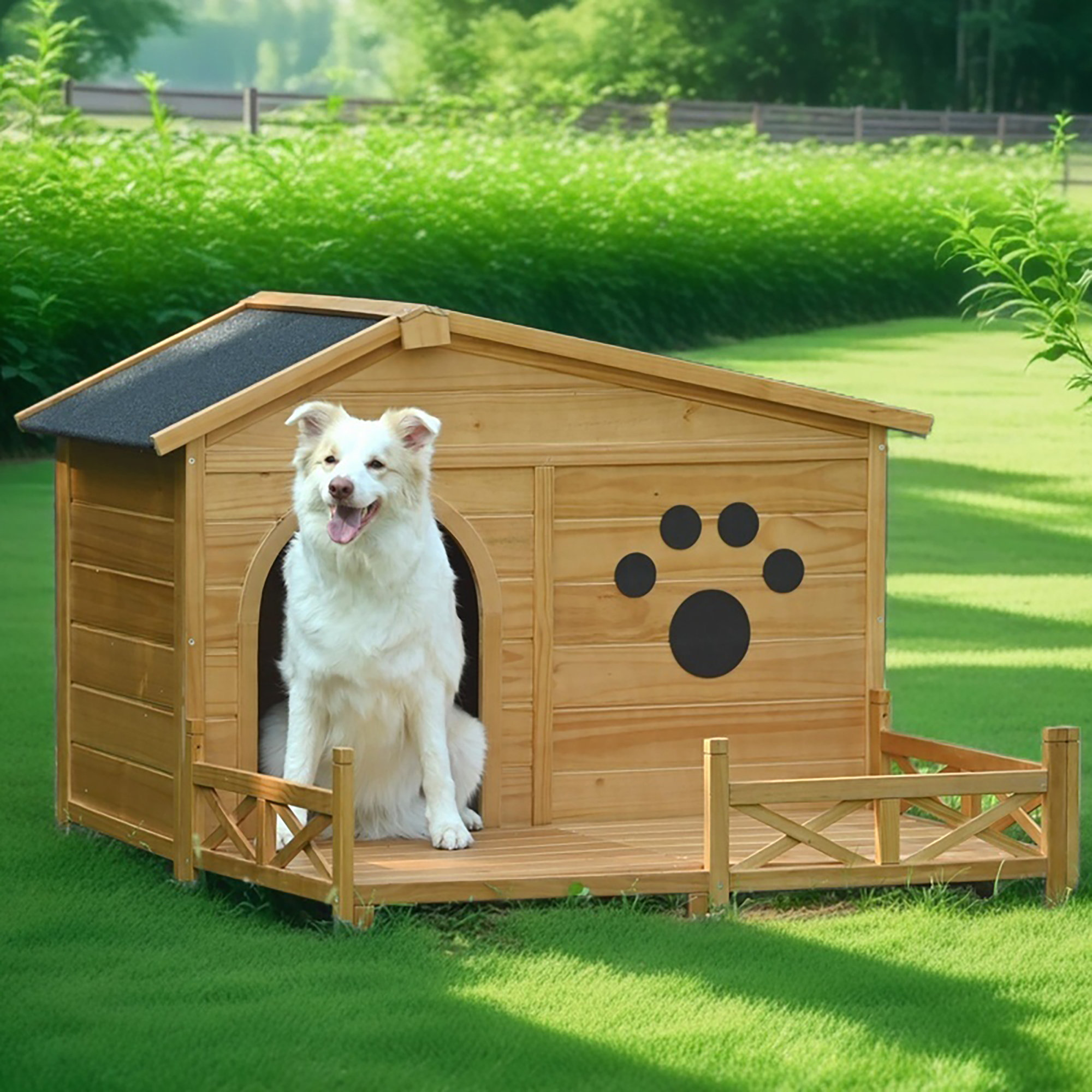 Tucker Murphy Pet™ 60.2" Large Wooden Dog House With Porch, Cabin Style ...
