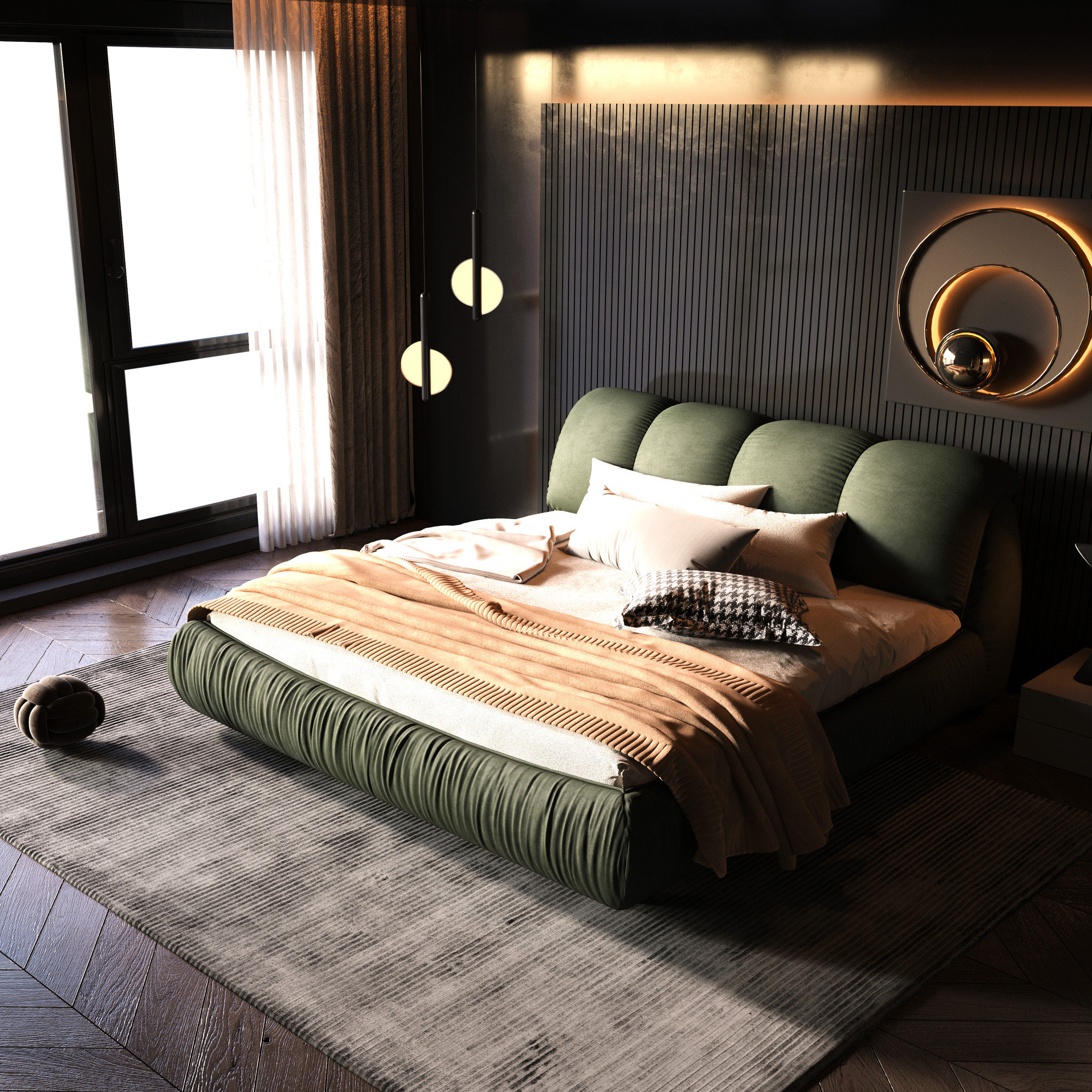 Everly Quinn King Bed With Soft Padded , , Solid Wood Frame, No Box ...