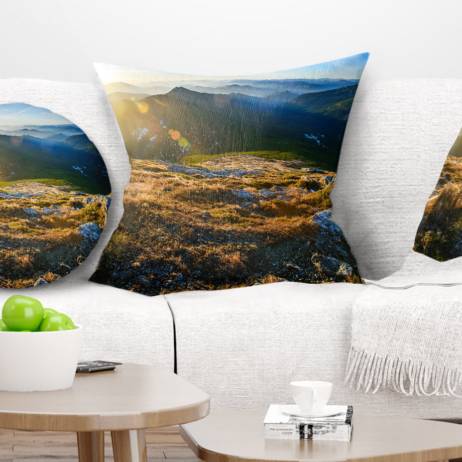 Design Art Mountains Glowing in Sunlight - Landscape Printed Pillow ...