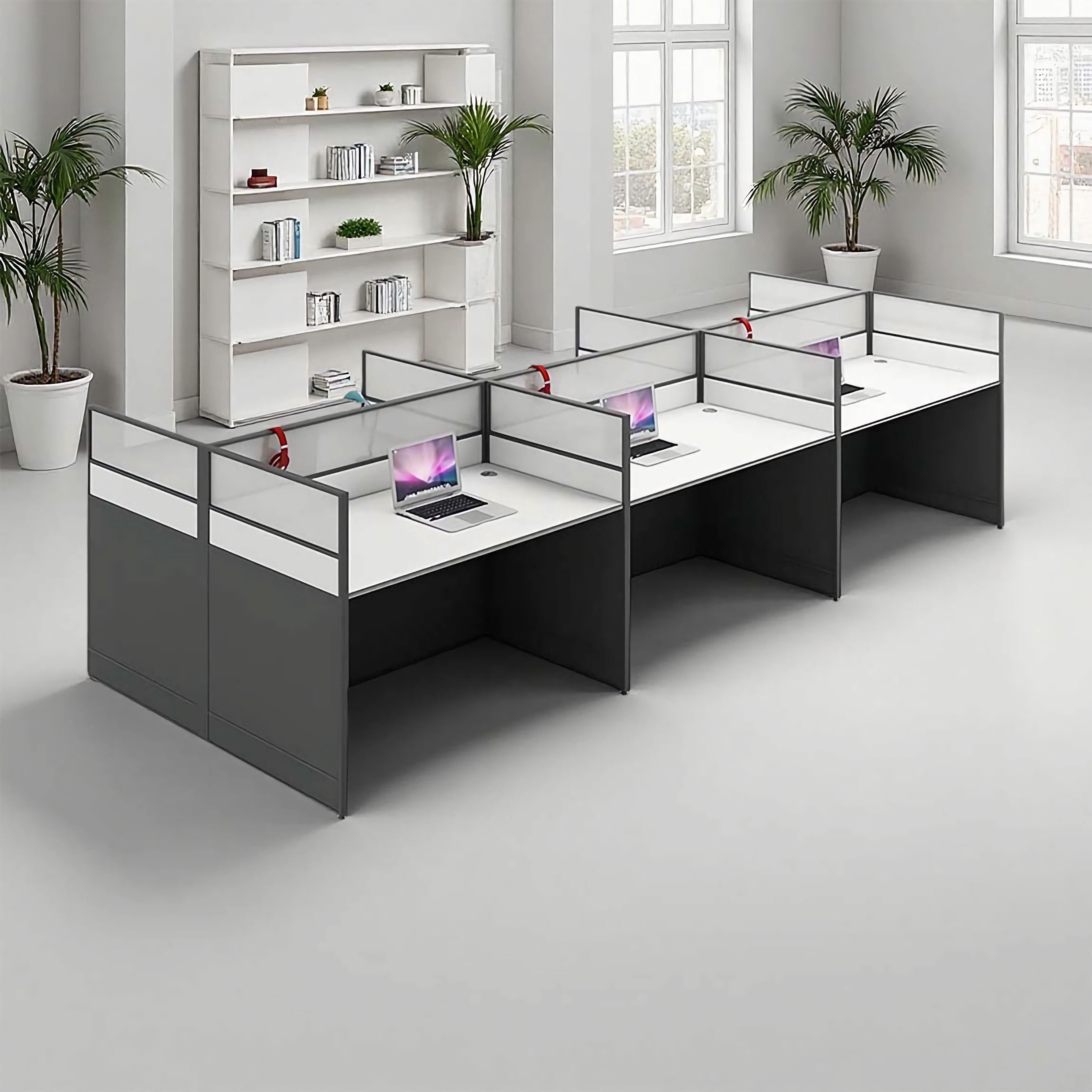 TAOKELAI Rectangle 6 Person Benching Workstation with Cable - Wayfair ...