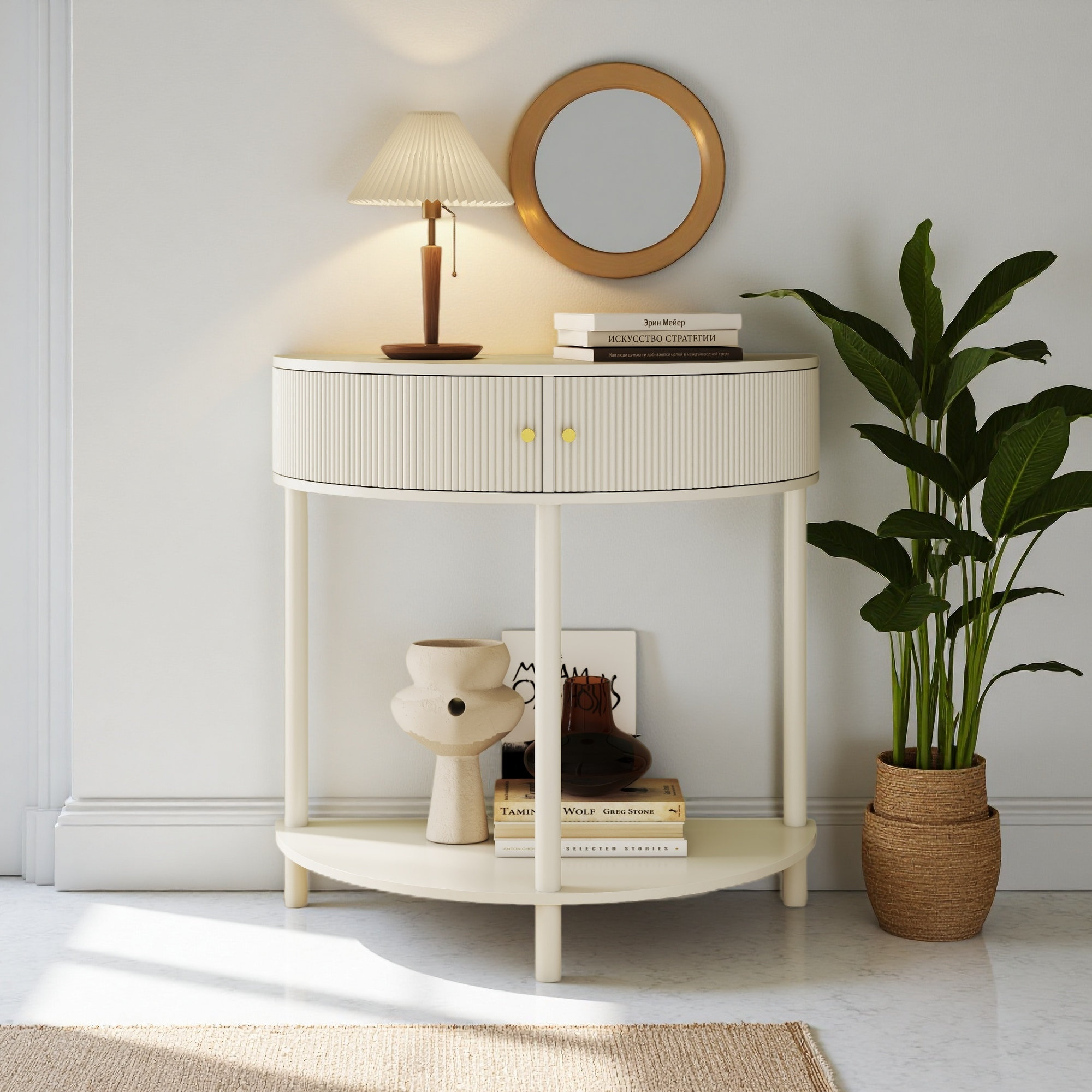 17 Stories Artisan-Crafted Wave-Pattern Demi-Lune Console Table With ...