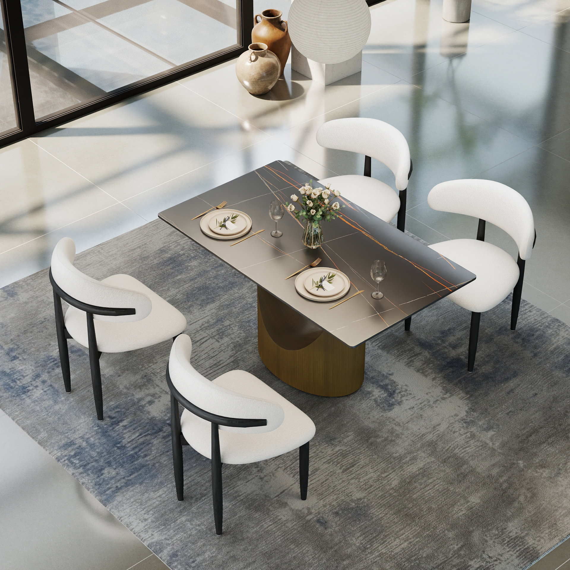 Nedek Fairy 5-Piece Modern Rectangular Sintered Stone Dining Table Set ...