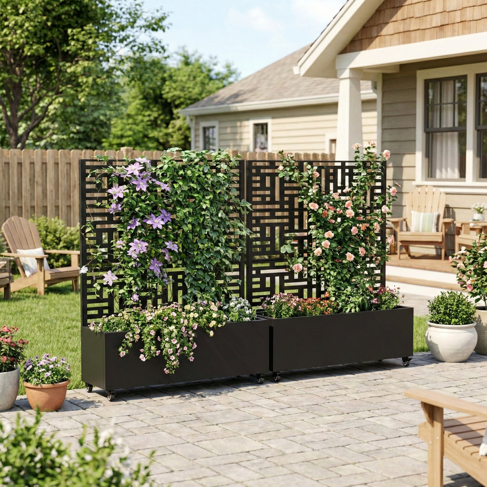 Latitude Run® Outdoor Metal Planter Box Raised Garden Beds with Trellis ...