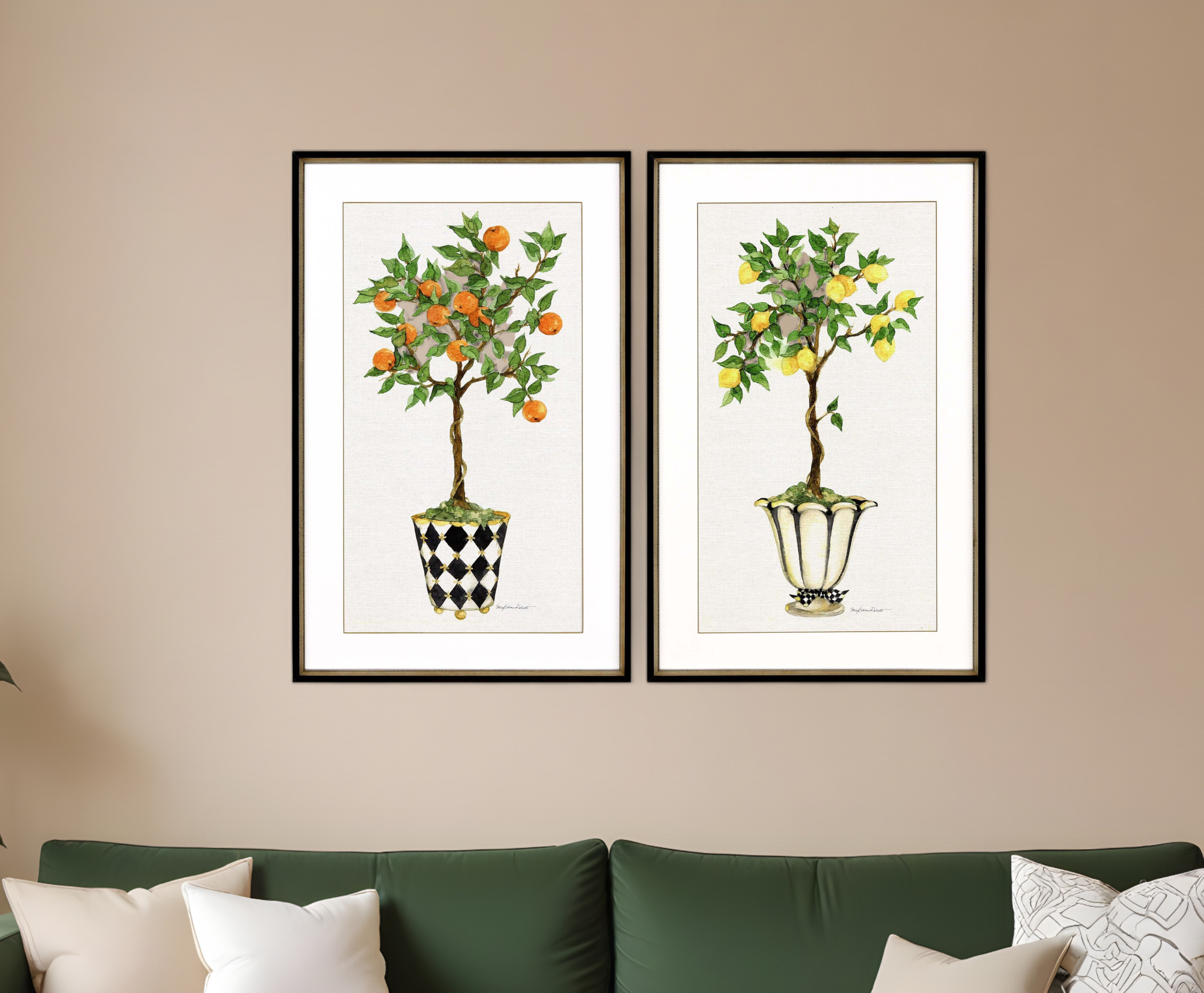 HomeRoots Set Of Two Fruit Topiary Black Framed Print Wall Art | Wayfair