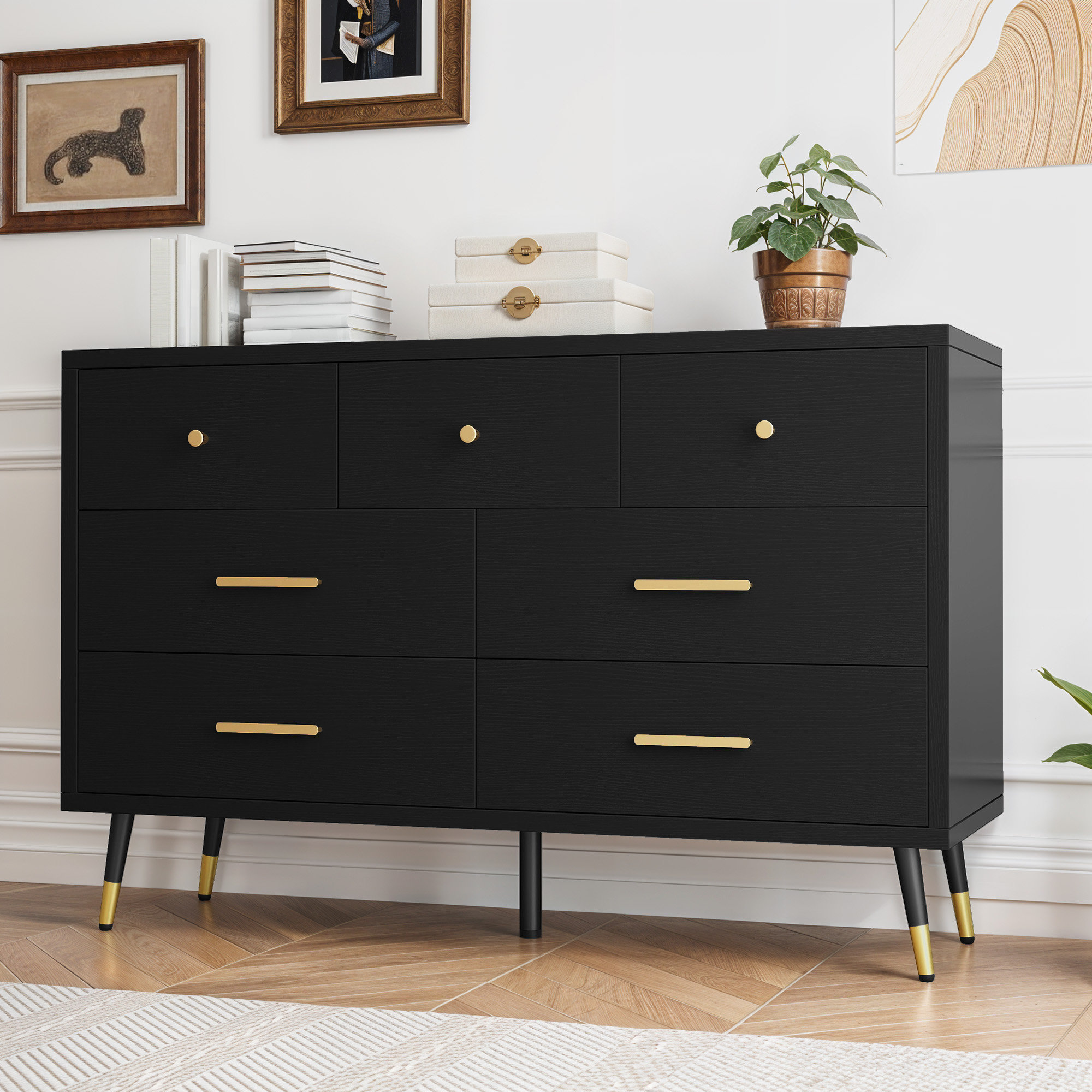 Mercer41 Modern Double Storage Cabinet 7 Drawer Dresser Chests Of ...