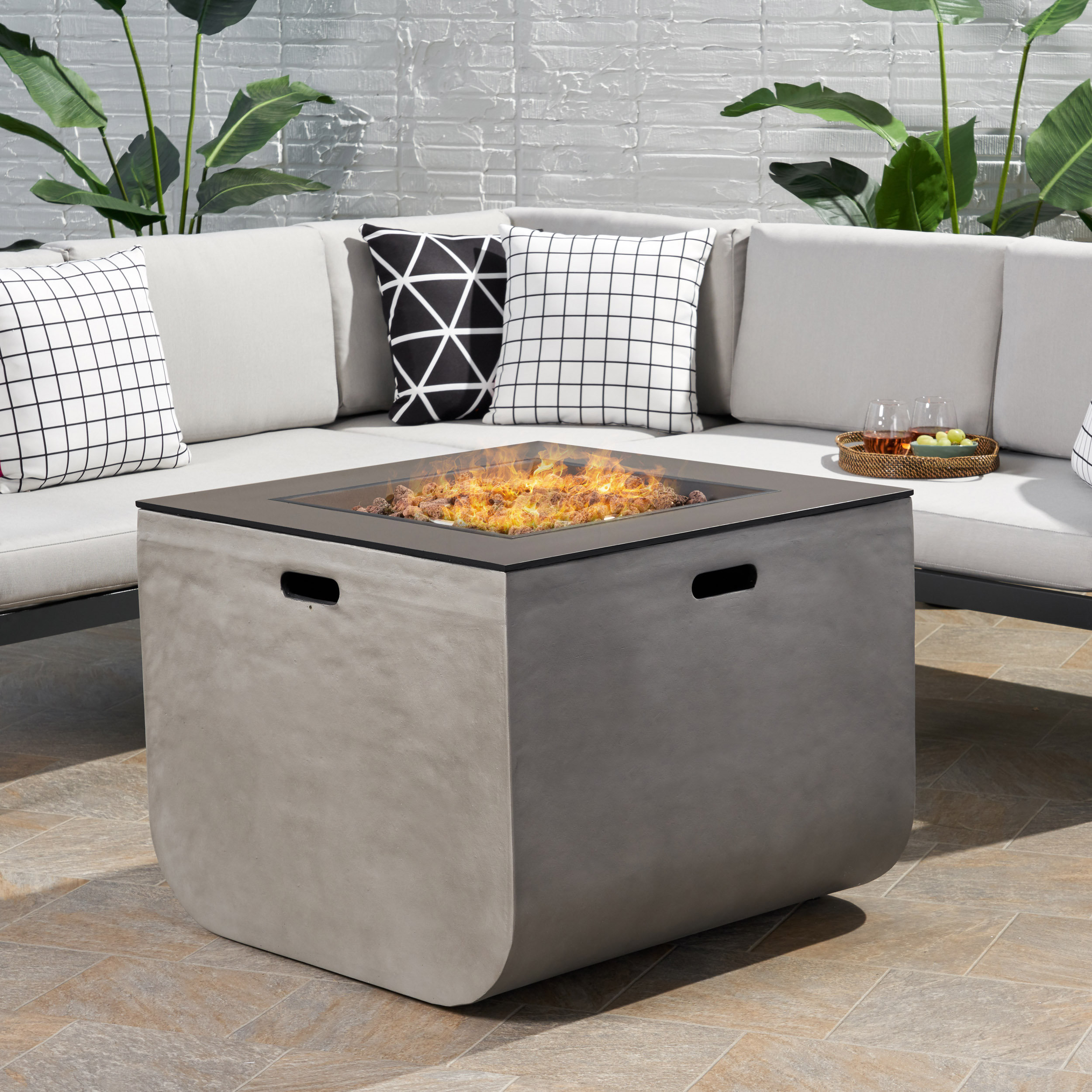 Wade Logan Aprell Outdoor Modern Concrete Propane Fire Pit Table ...