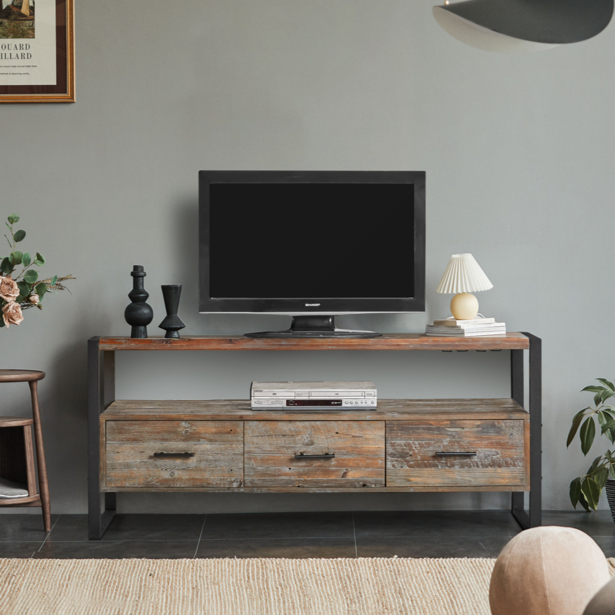 Millwood Pines Deonka 60 W TV Console table with 3 Drarwer and Open ...
