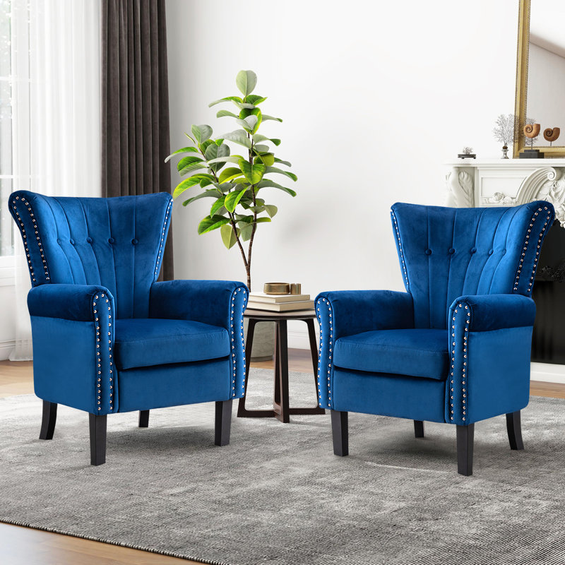 Rosdorf Park Velvet Accent Chair Upholstered Tufted Wingback With ...
