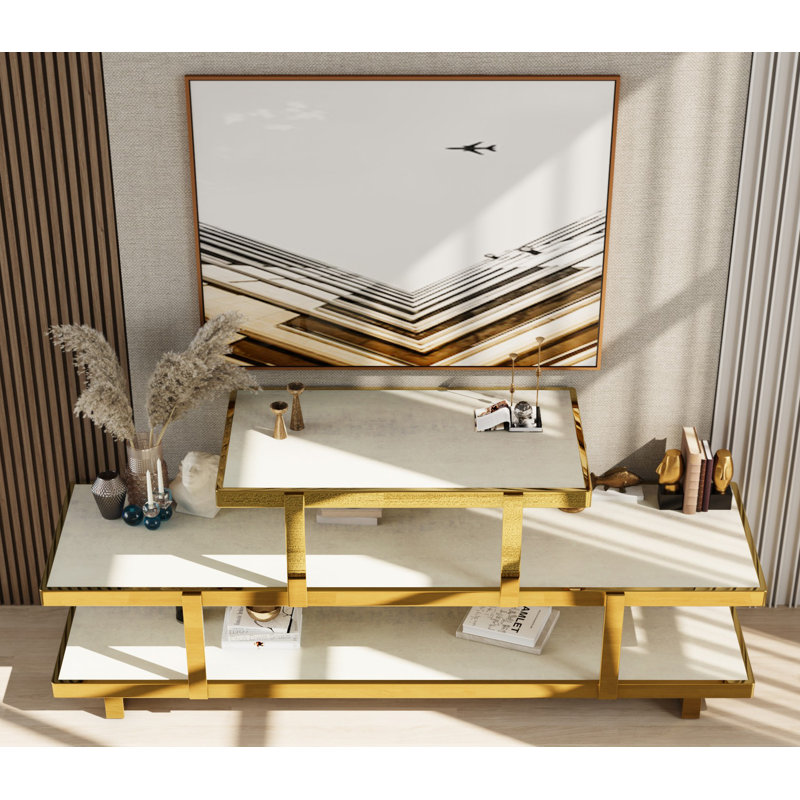 Mercer41 60" Gold TV Stand, Gorgeous 3-Tier Wide Open Shelf ...